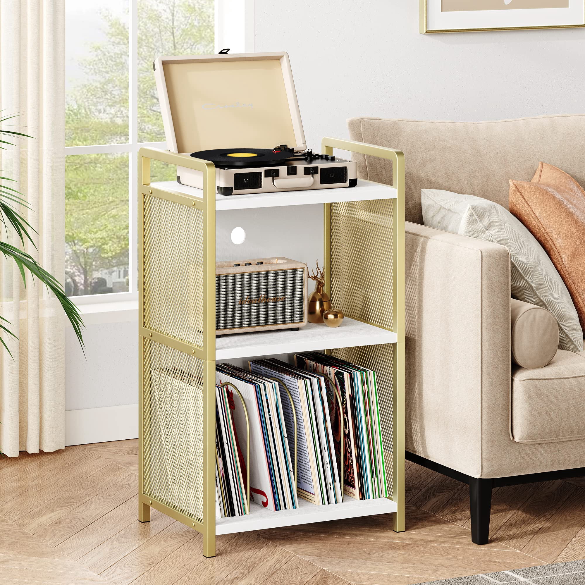 Record Player Stand with Storage,3-Tier Side Table with Vinyl Record ...