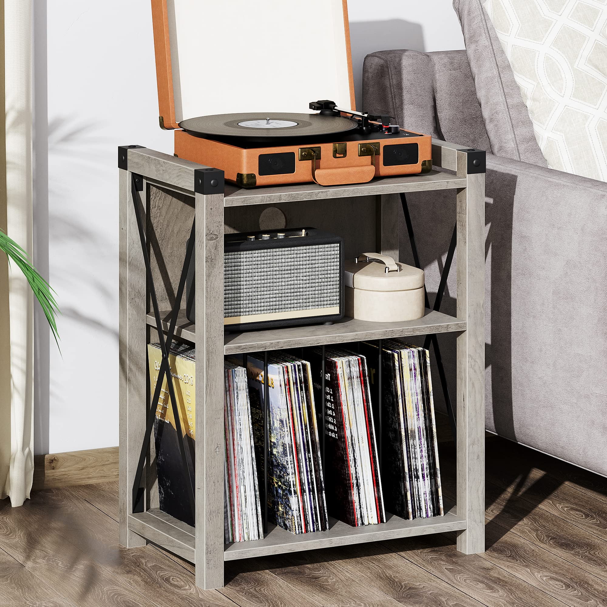 Record Player Stand with Storage, Farmhouse Turntable Stand Table with ...