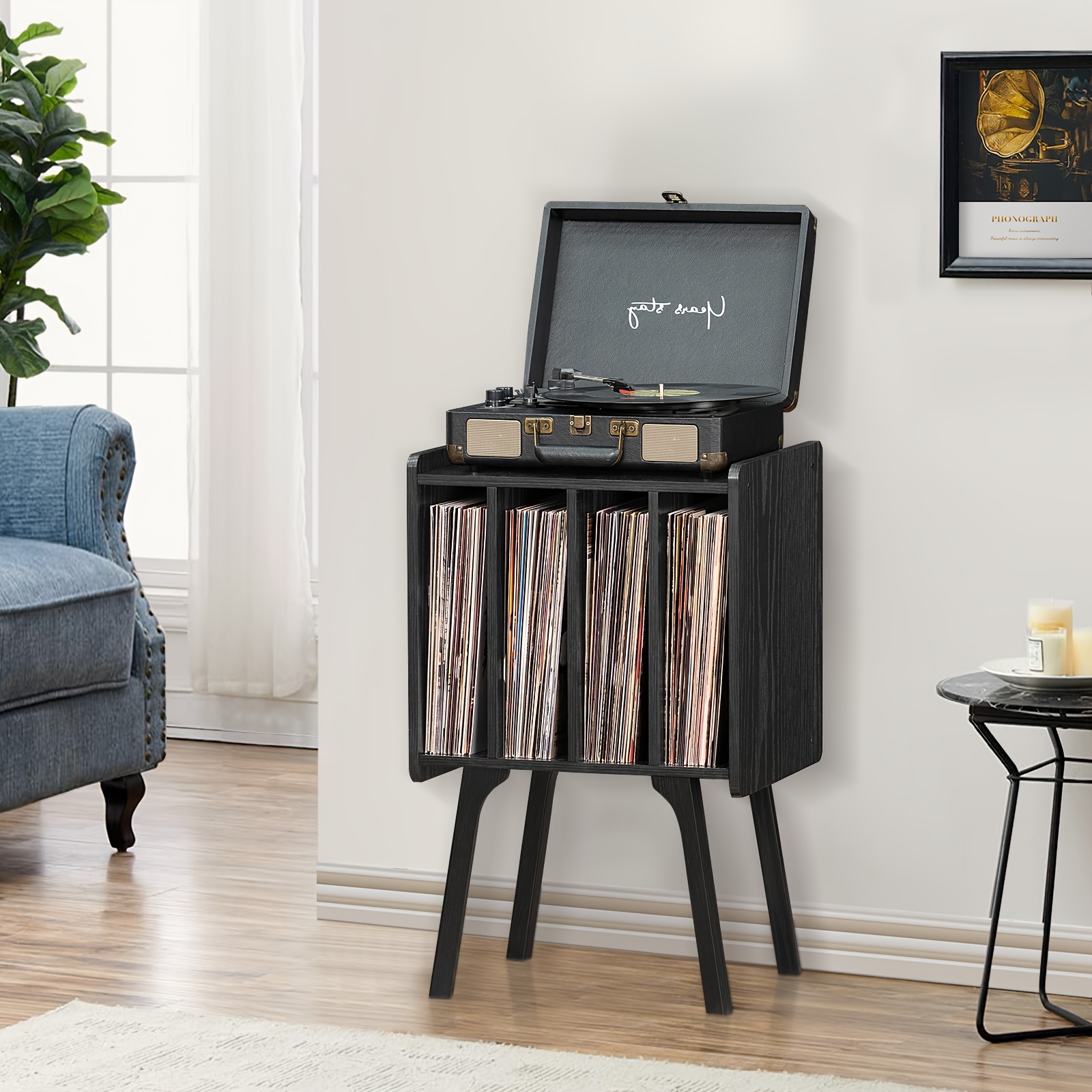 Record Player Stand With Storage Holds Up To 80 Albums, Turntable Stand ...