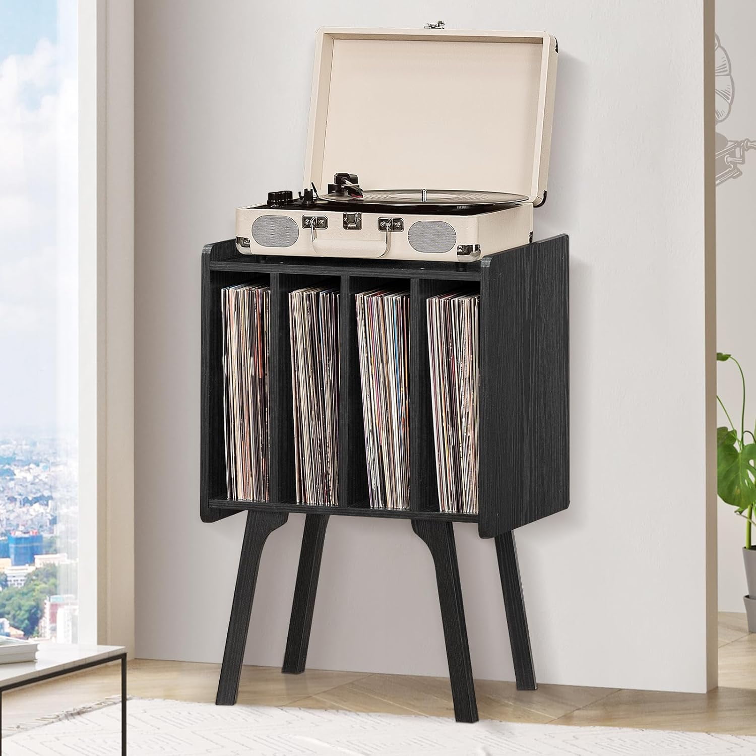 Record Player Stand with Storage Holds Up to 80 Albums, Turntable Stand ...