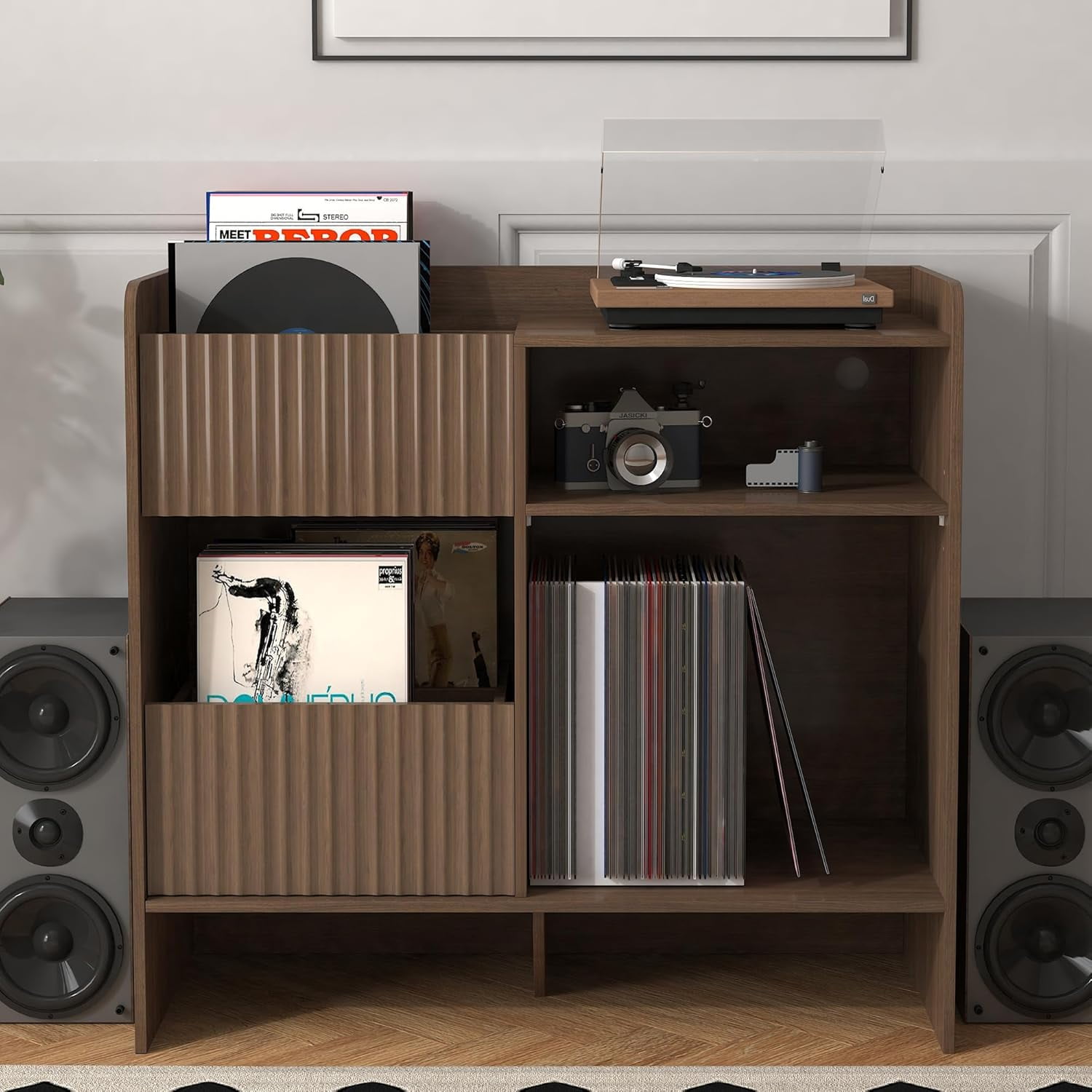Record Player Stand with Storage - Record Player Table Holds Up to 350 ...