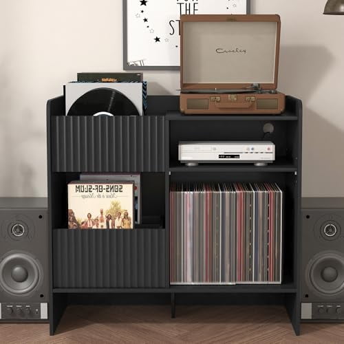Record Player Stand with Storage - Record Player Table Holds Up to 350 ...