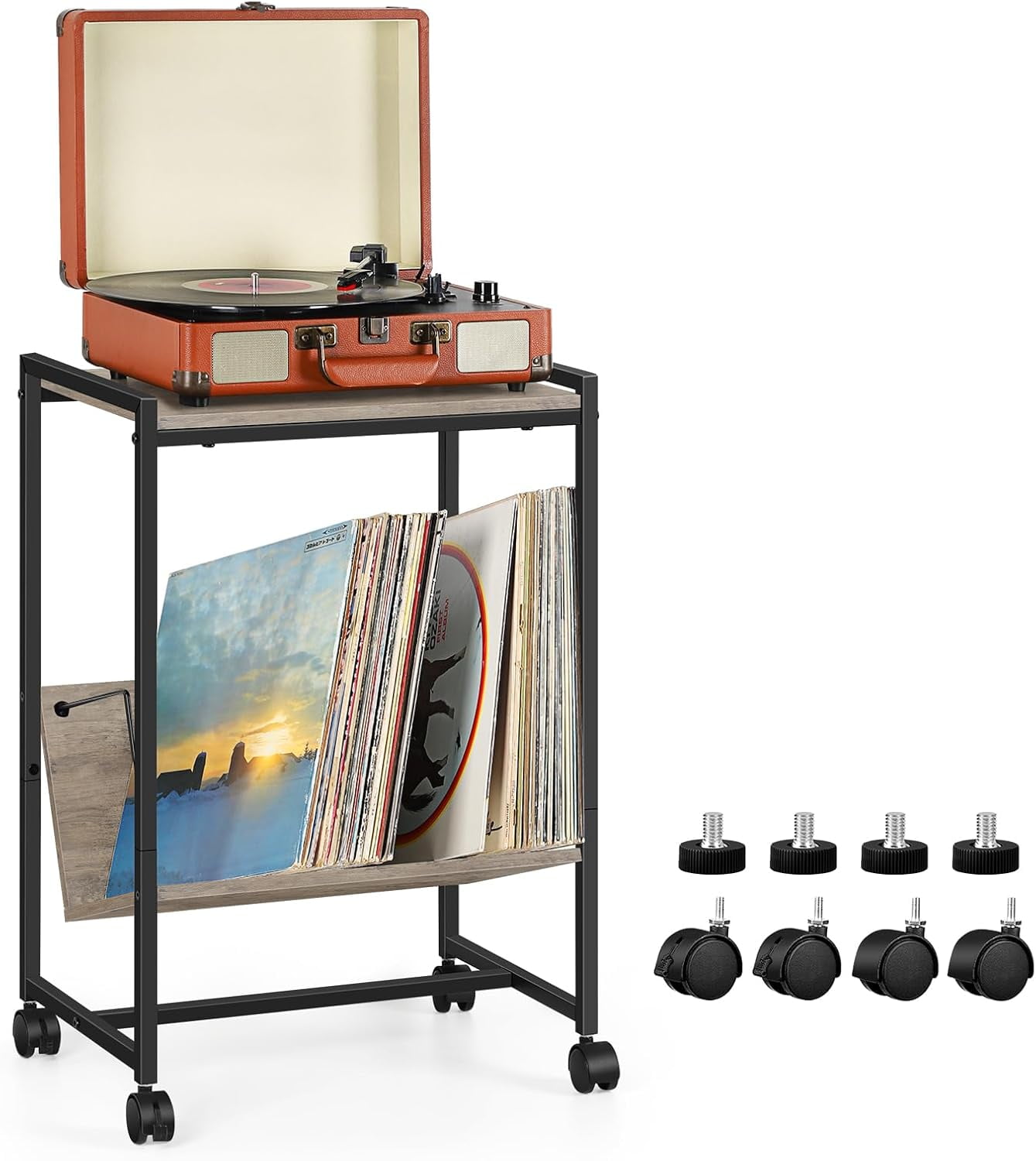 Record Player Stand Table with Album Storage, Turntable Stand for Vinyl ...