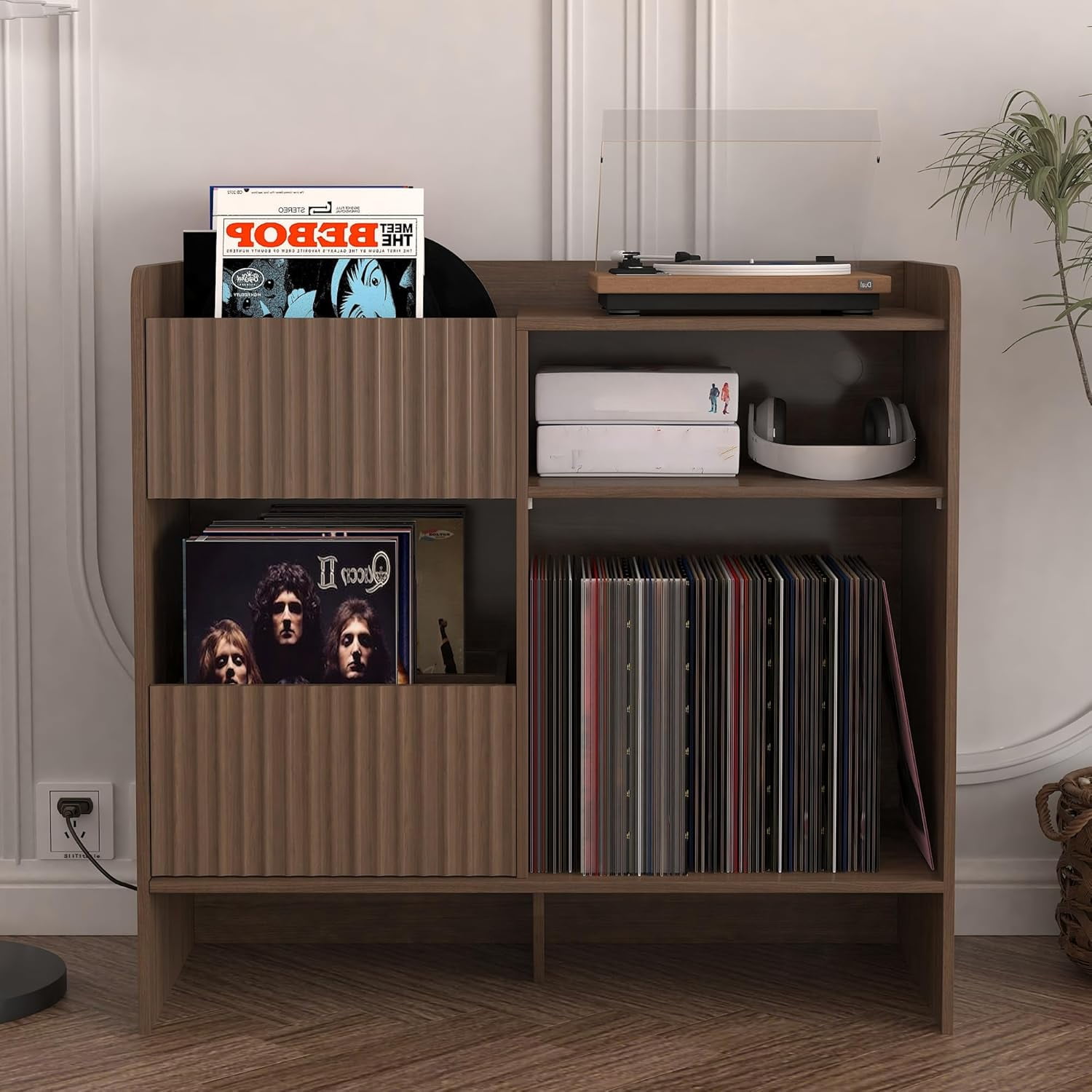 Record Player Stand, Turntable Shelf with Vinyl Storage up to 350 Albums, Vinyl Record Holder ...