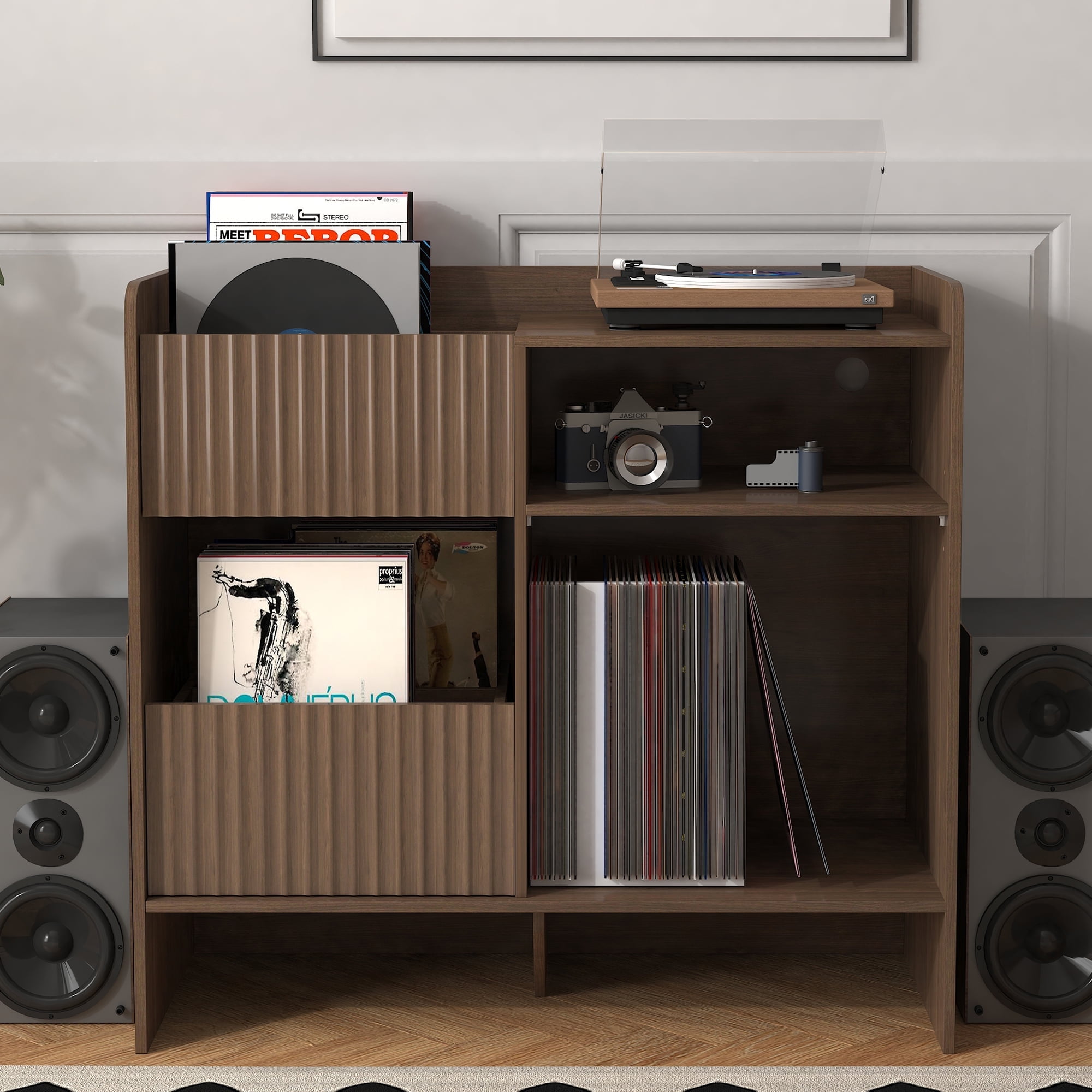 BOMETAO Record Player Stand, Turntable Stand with Record Storage for ...