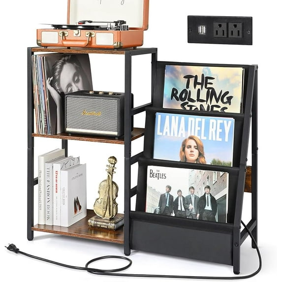 Record Player Stand, Turntable Stand with 3-Tier Vinyl Record Storage ...