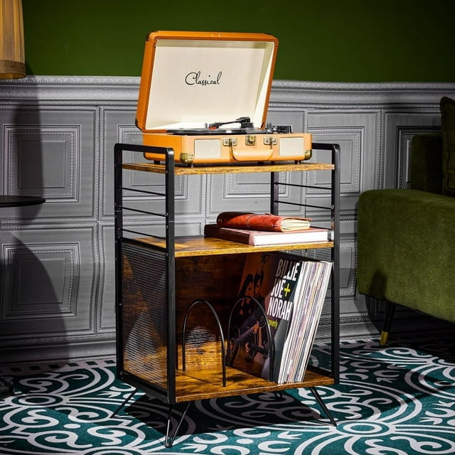 Record Player Stand, Turntable Stand with 3-Tier Vinyl Record Storage ...