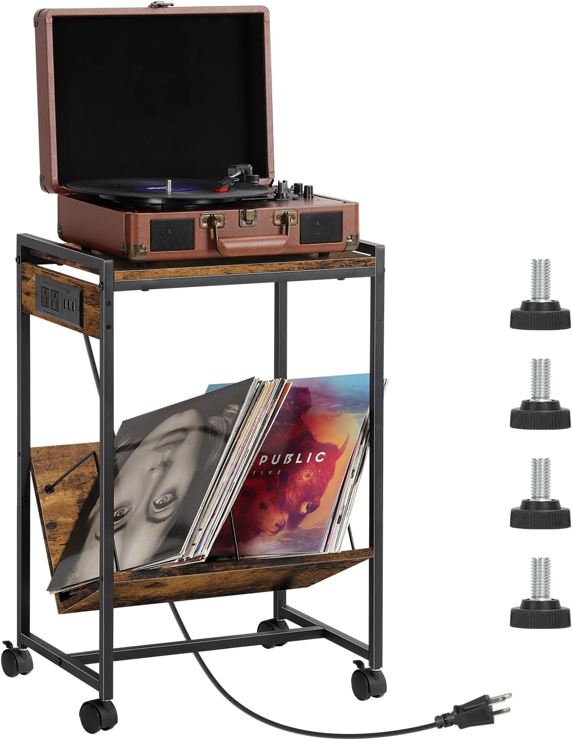 Record Player Stand, Turntable Stand with Charging Station, Record ...
