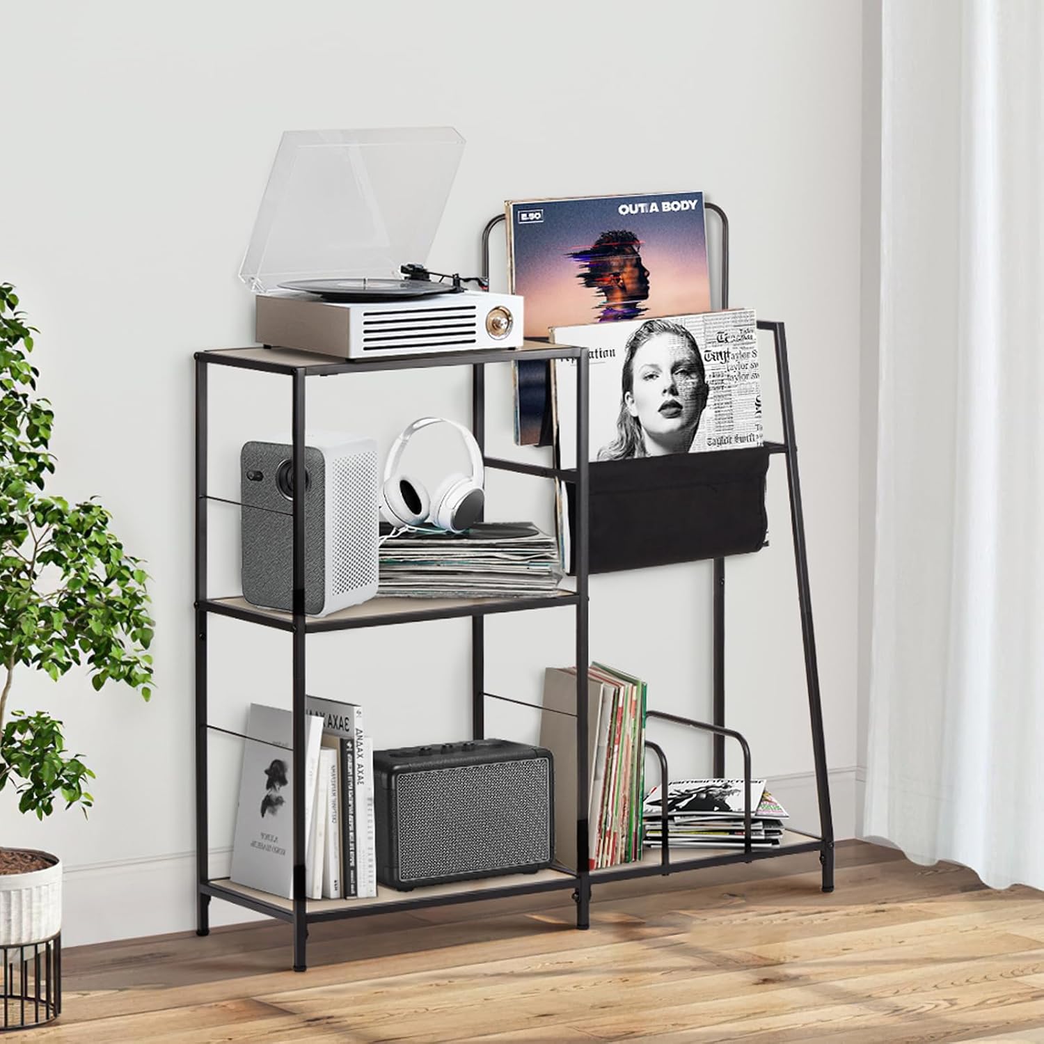 Record Player Stand, Turntable Stand Holds Up to 200 Albums with 3 ...