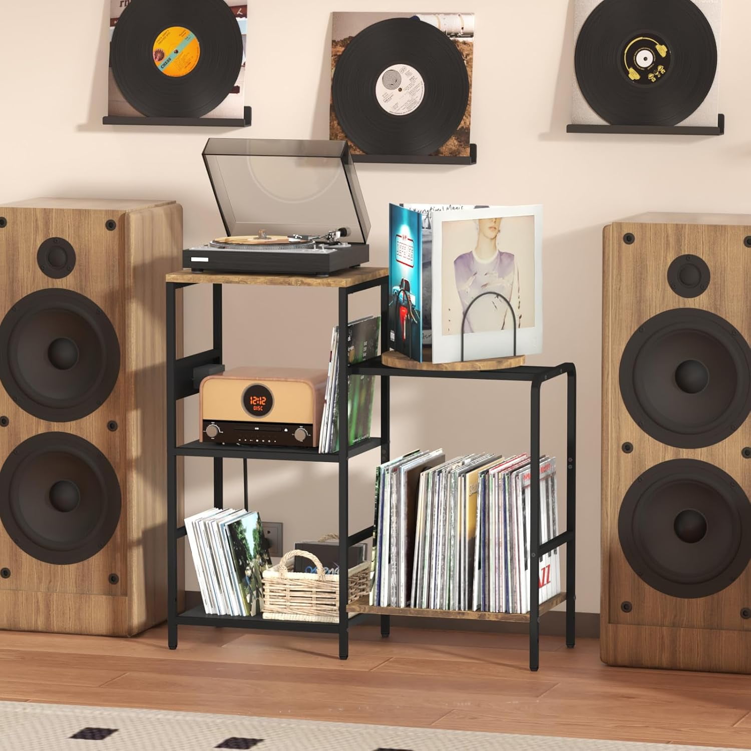 Record Player Stand, Turntable Stand Holds Up to 280 Albums with 3 ...