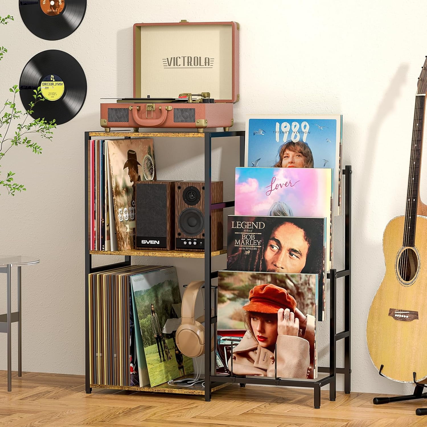 Record Player Stand, Turntable Stand Storage Up to 200+ Albums, Vinyl ...