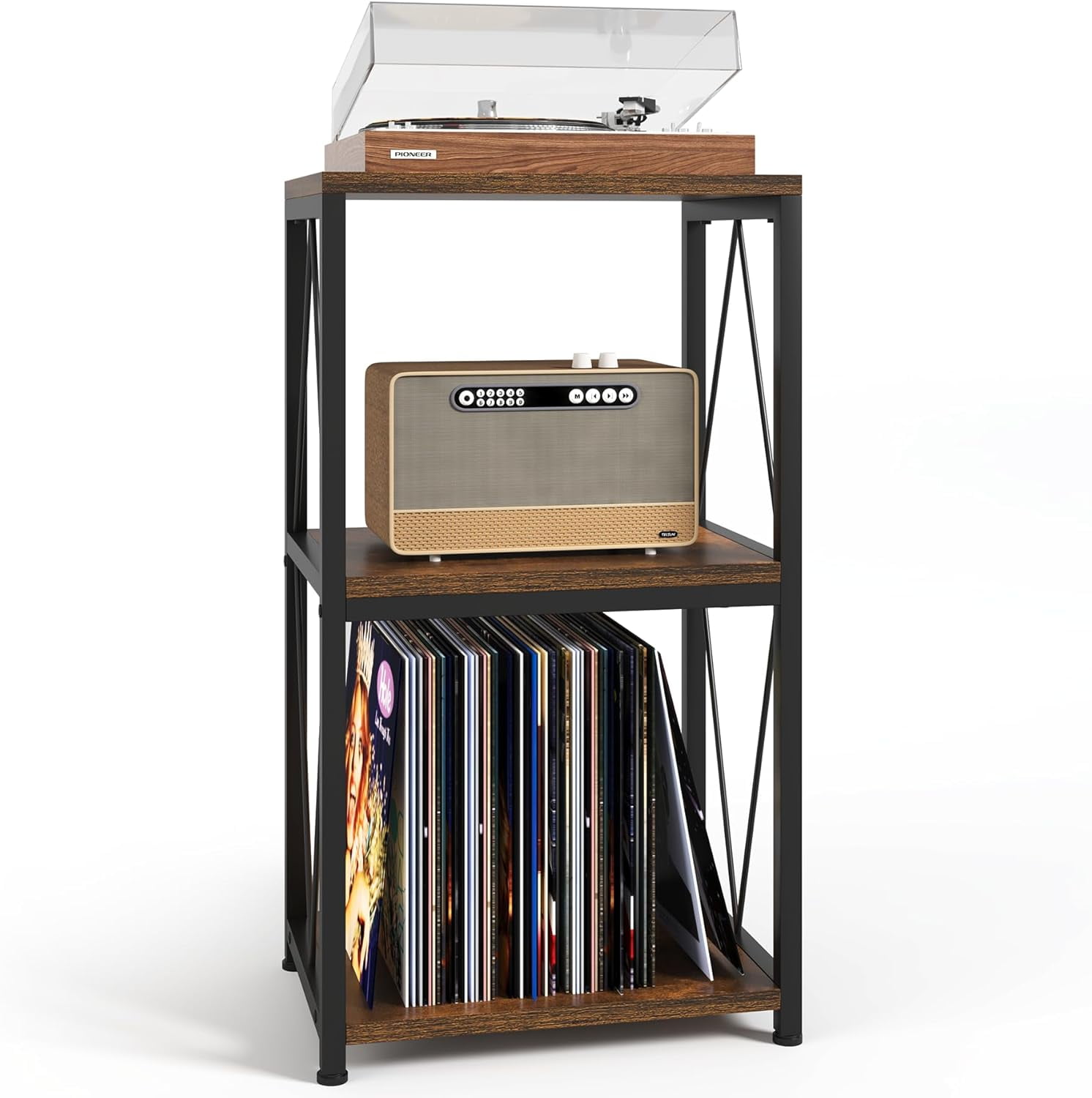 Record Player Stand, Turntable Stand with Vinyl Record Storage, 3-Tier ...