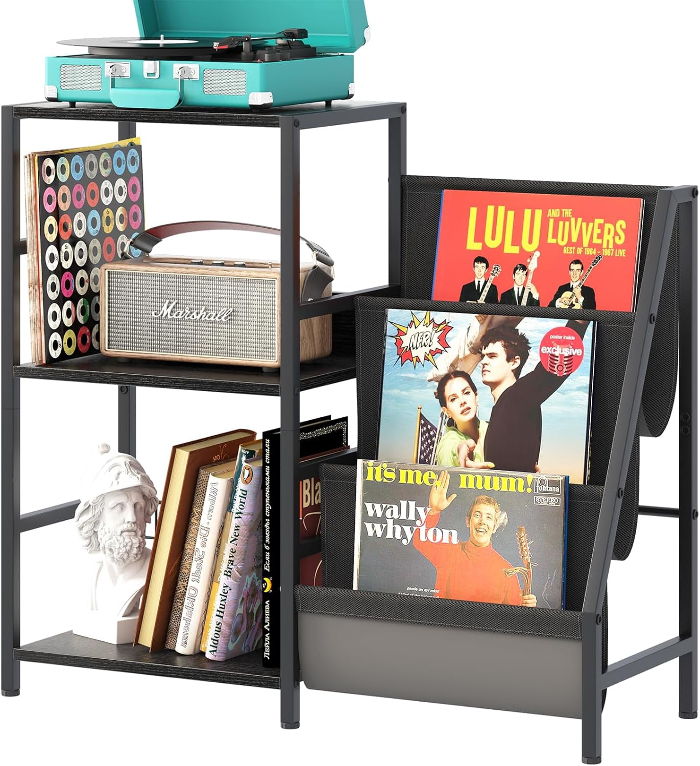 Record Player Stand, Turntable Stand with Vinyl Record Storage, 3 Tier ...
