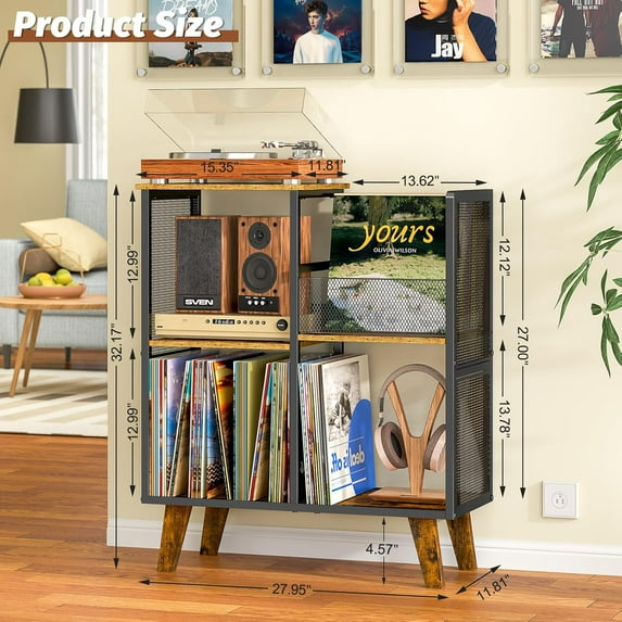 Record Player Stand, Turntable Stand with Vinyl Storage Holds up to 300 ...