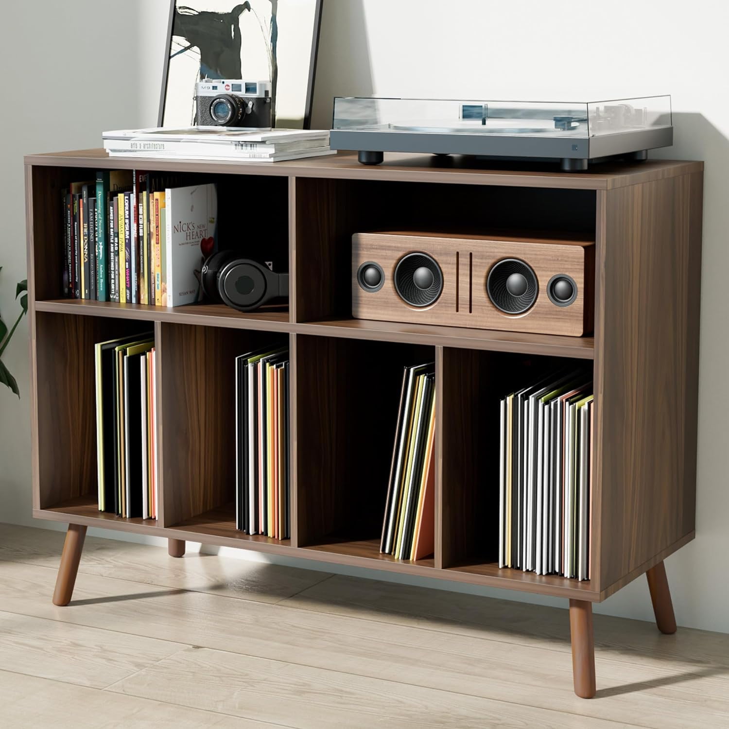 Record Player Stand Turntables Stand with Charging Station and Vinyl ...