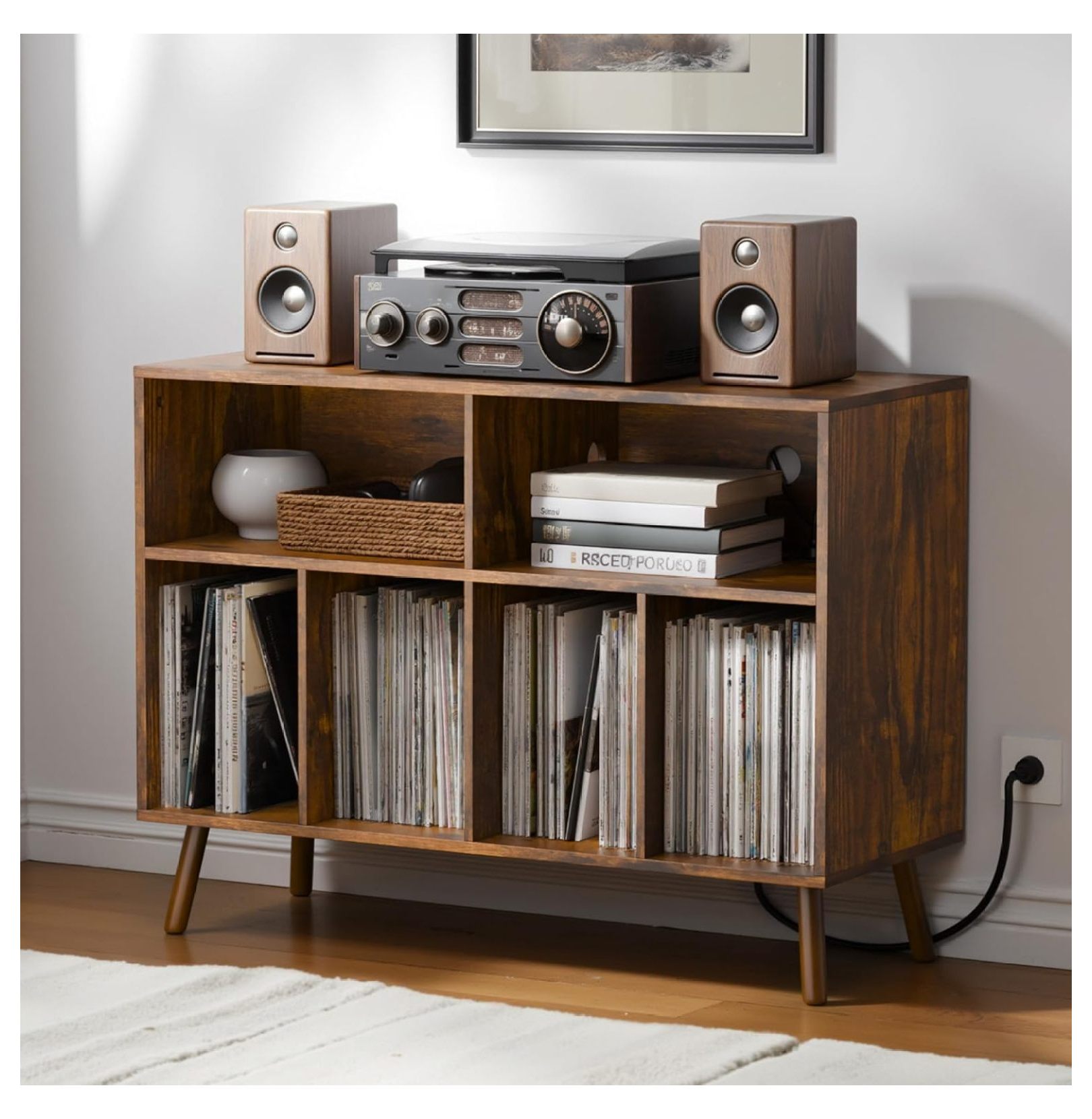 Record Player Stand, Turntables Stand with Charging Station and Vinyl ...