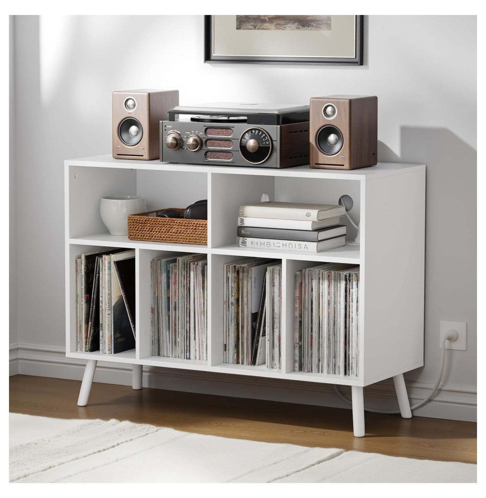 Record Player Stand, Turntables Stand with Charging Station and Vinyl ...