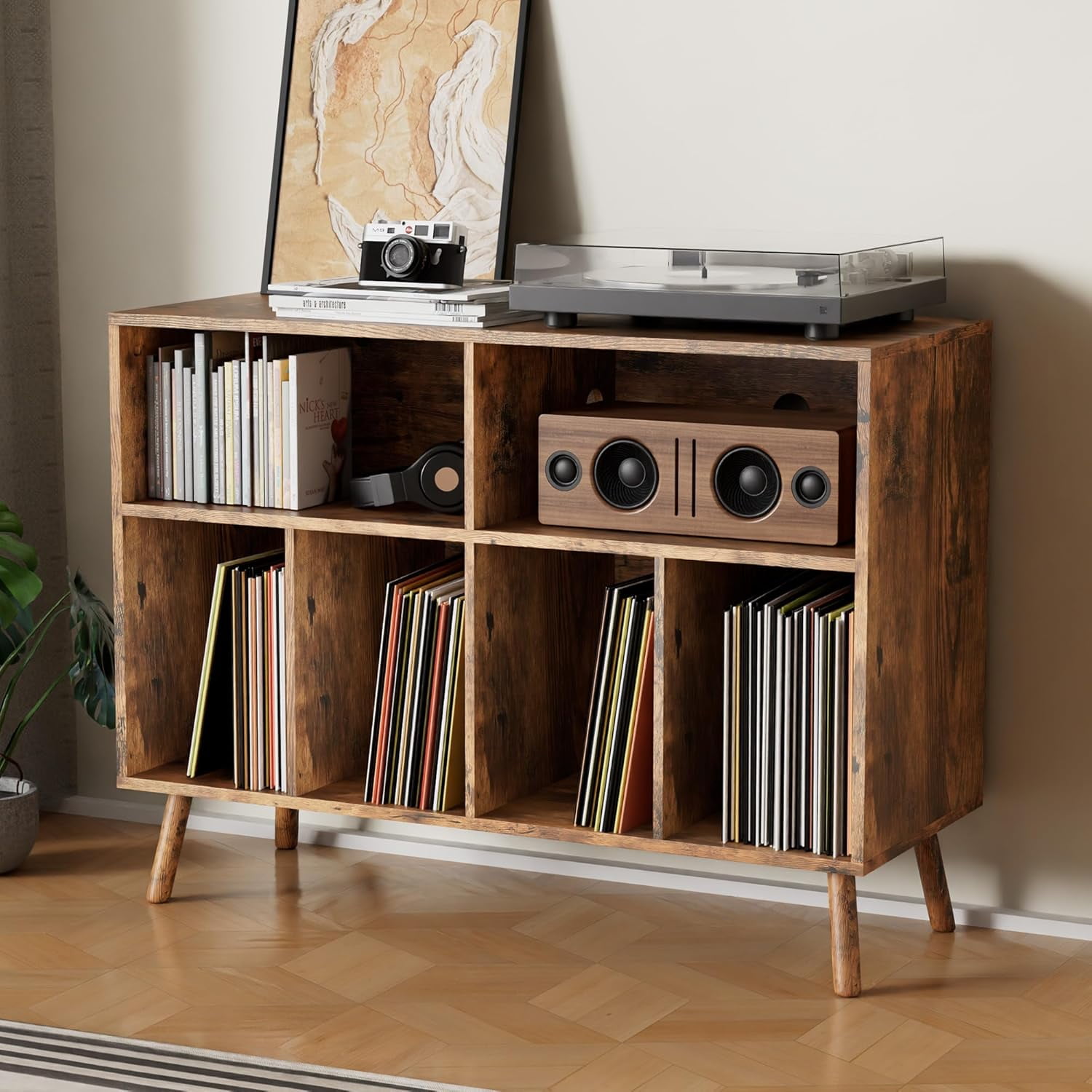 Record Player Stand, Turntables Stand with Charging Station and Vinyl ...
