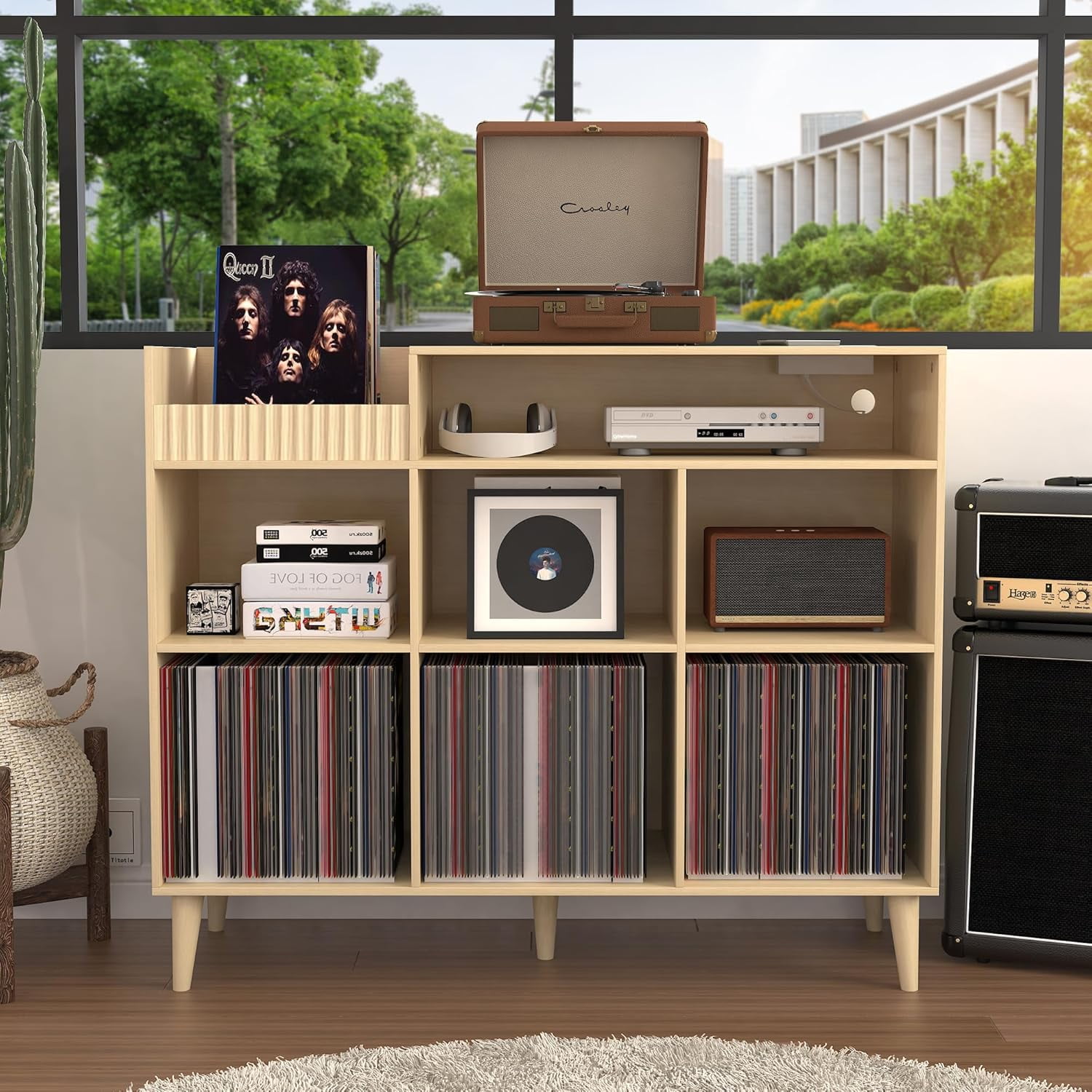 Record Player Stand, Vinyl Record Player Shelf with Charging Station ...