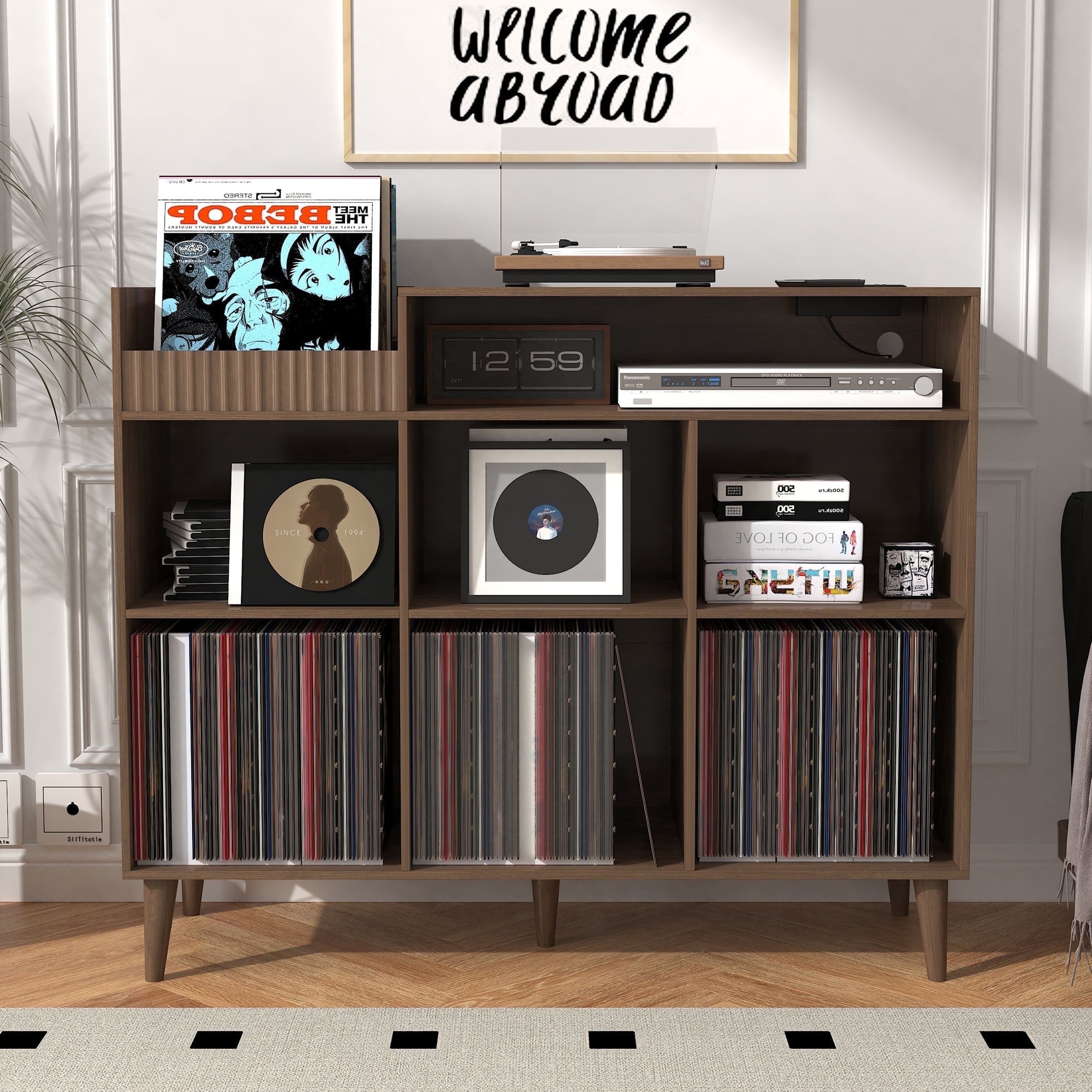BOMETAO Record Player Stand with Open Vinyl Storage, Record Player ...