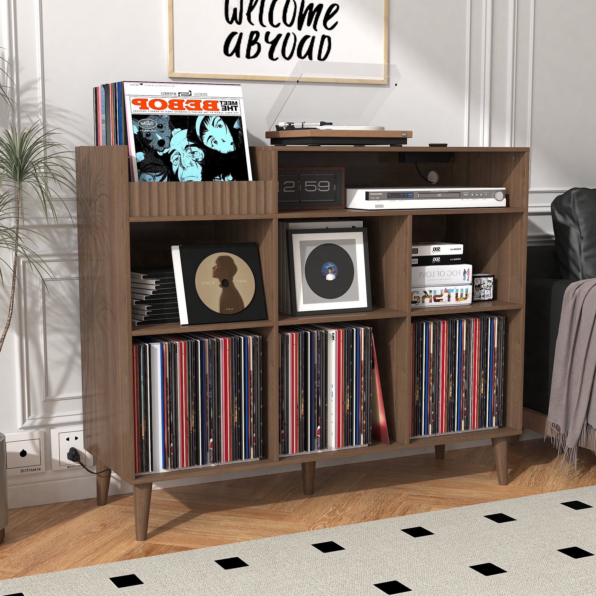 Record Player Stand, Vinyl Record Player Shelf with Charging Station ...