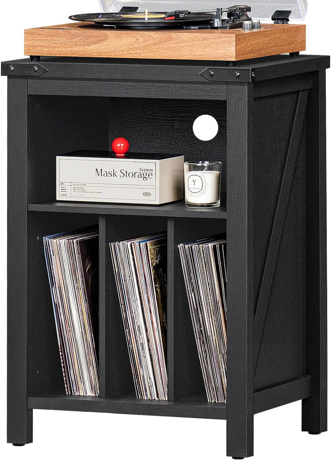 Record Player Stand with Vinyl Record Storage,Black Record Player Table ...