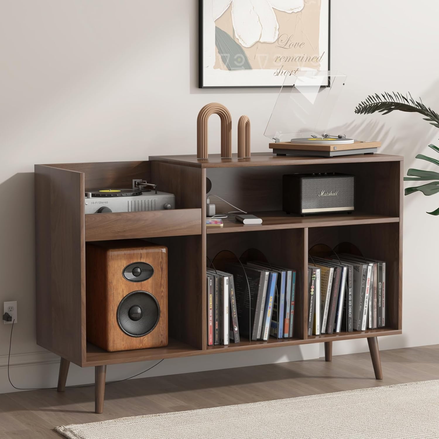 Record Player Stand, Vinyl Record Storage Cabinet with Power Outlet ...