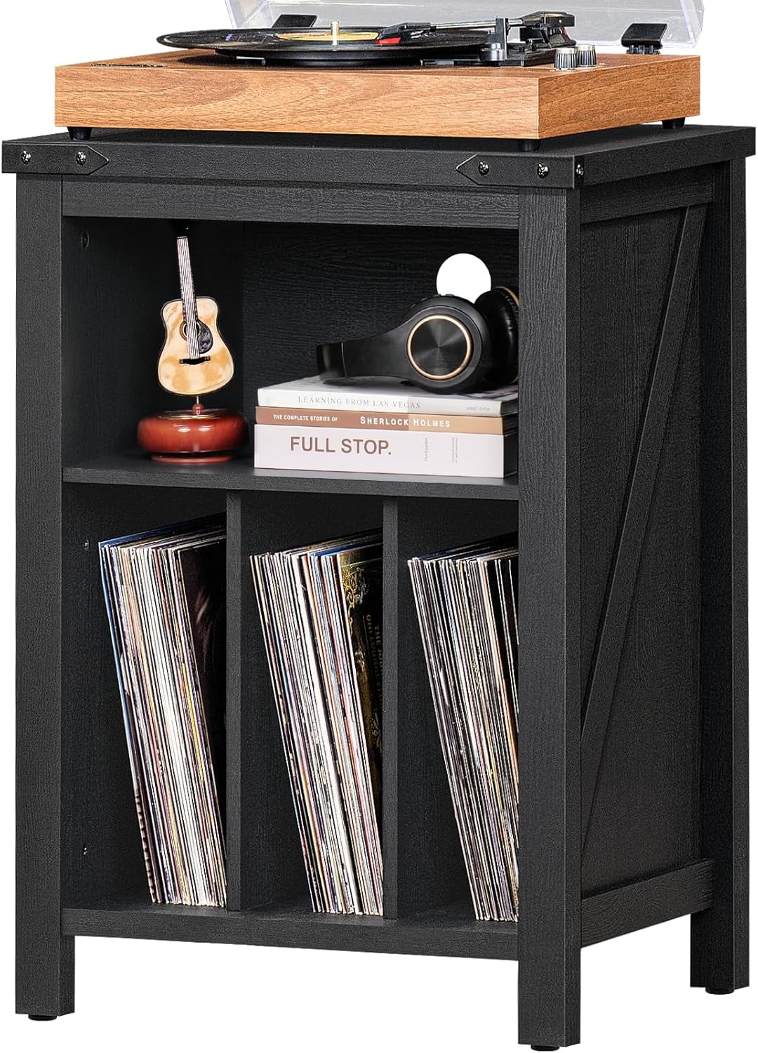 Record Player Stand with Vinyl Record Storage - Holds up to 160 Albums, Large Wooden Turntable ...