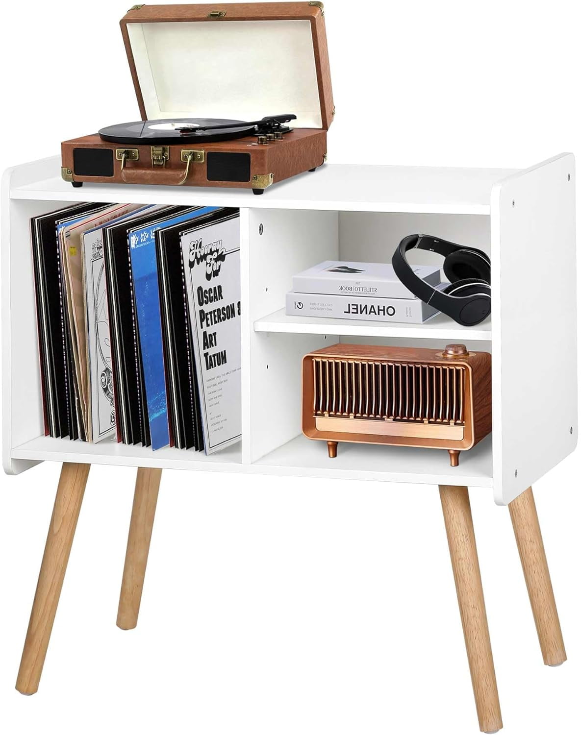 Record Player Stand with Vinyl Record Storage, Mid-Century Turntable ...