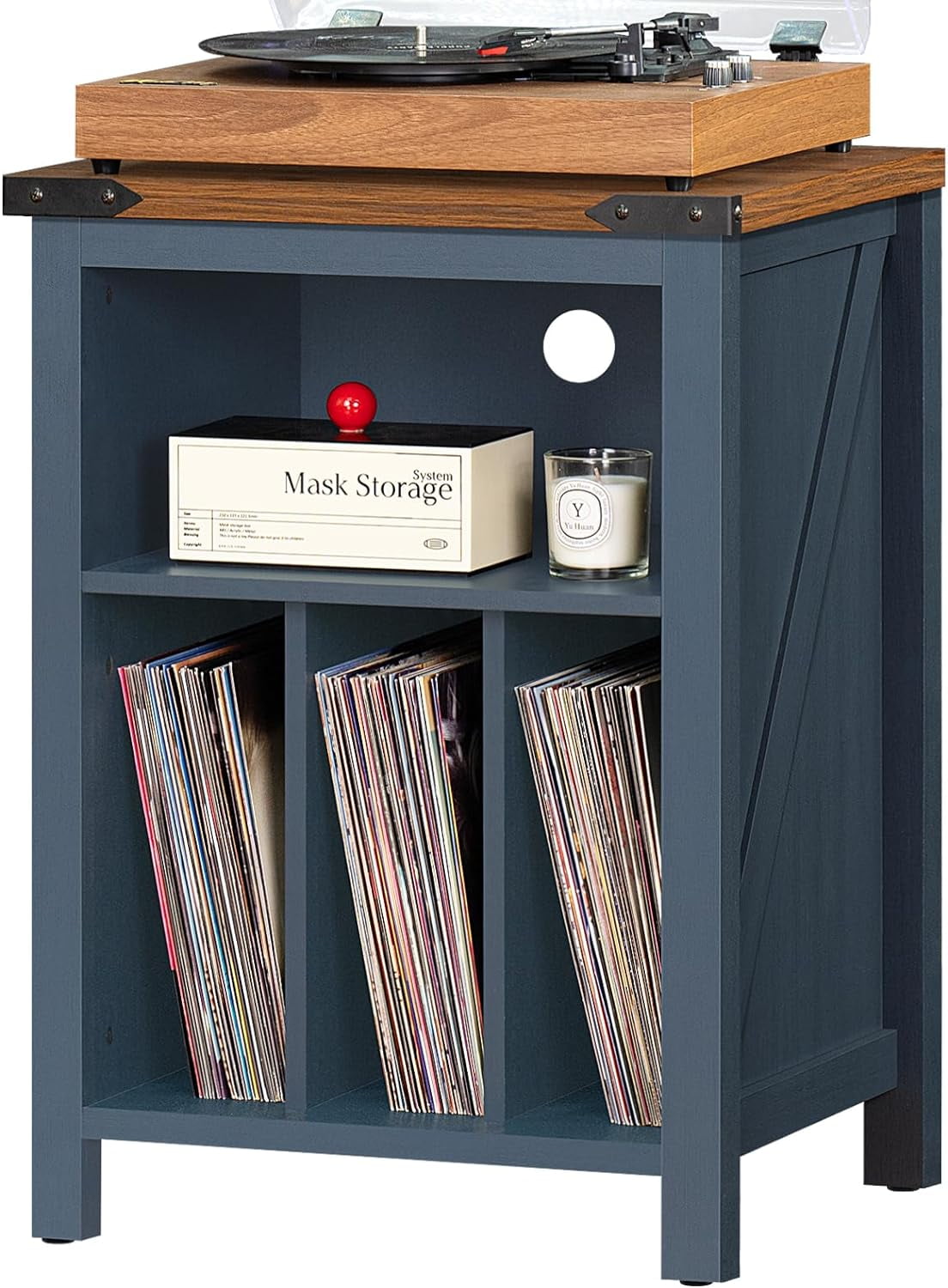 Record Player Stand with Vinyl Record Storage,Navy Blue Record Player ...