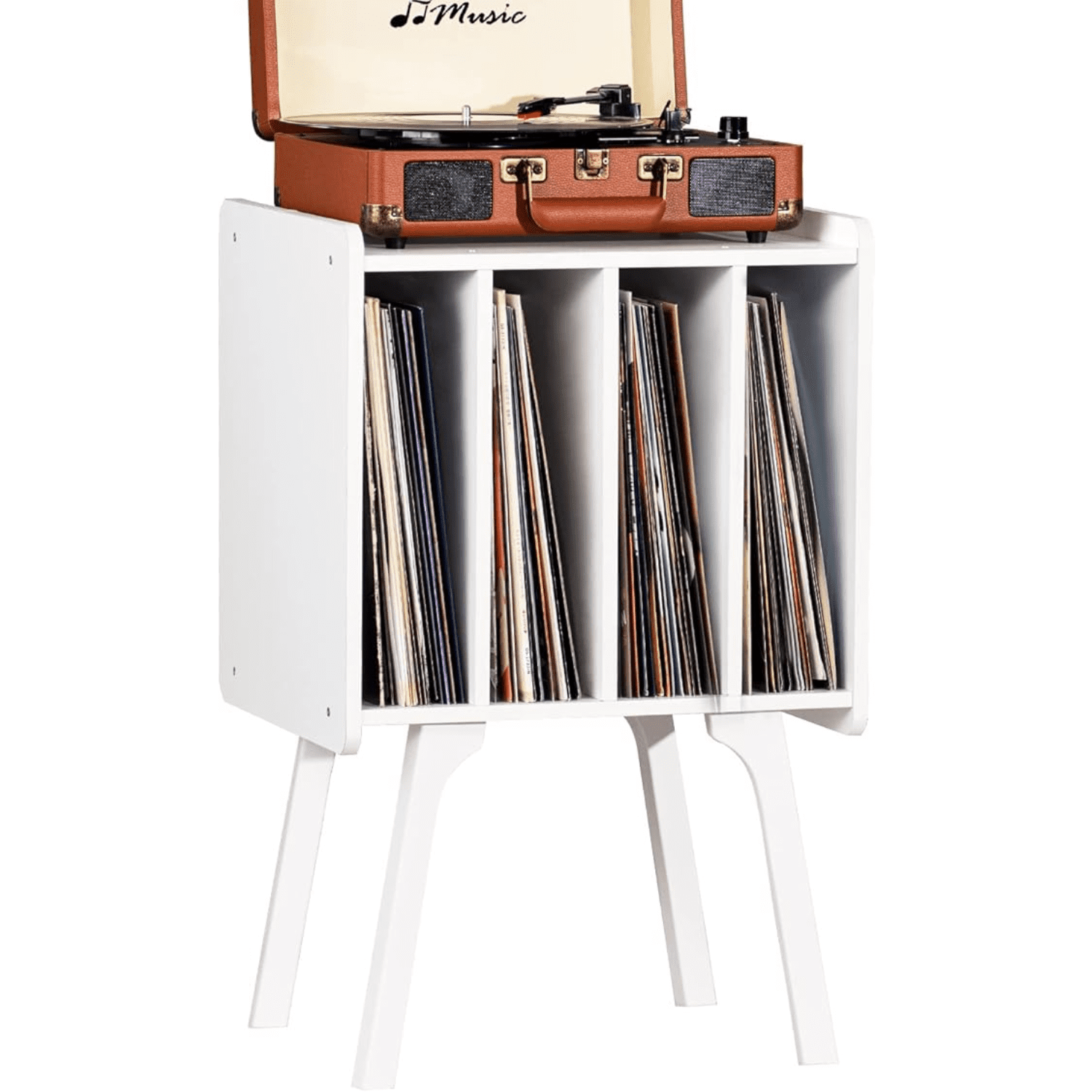 Record Player Stand,Vinyl Record Storage Table with 4 Cabinet Up to 100 ...