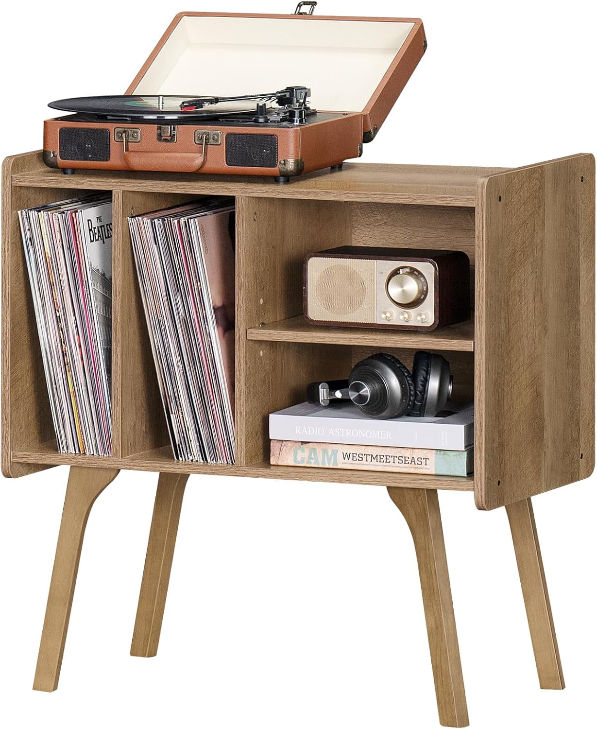 Record Player Stand,Vinyl Record Storage Table with 4 Cabinet Up to 120 ...