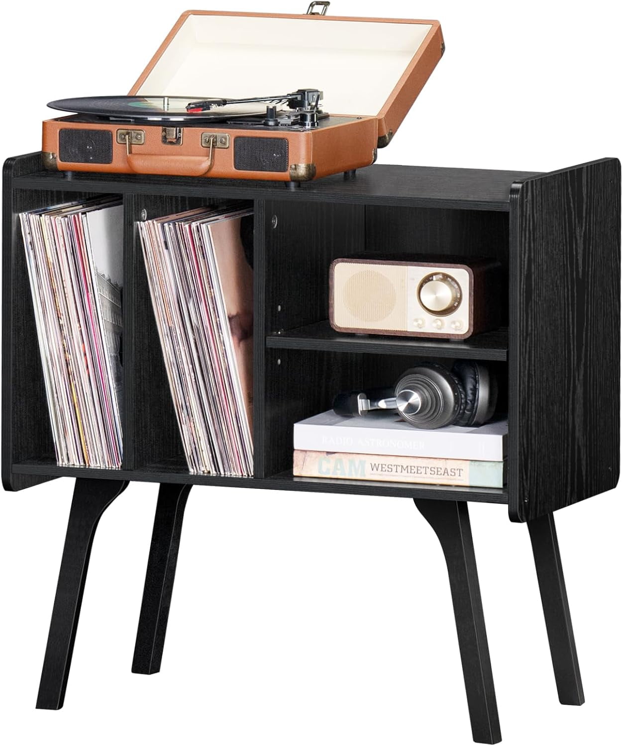 Record Player Stand Vinyl Record Storage Table with 4 Cabinet Up to 120 ...