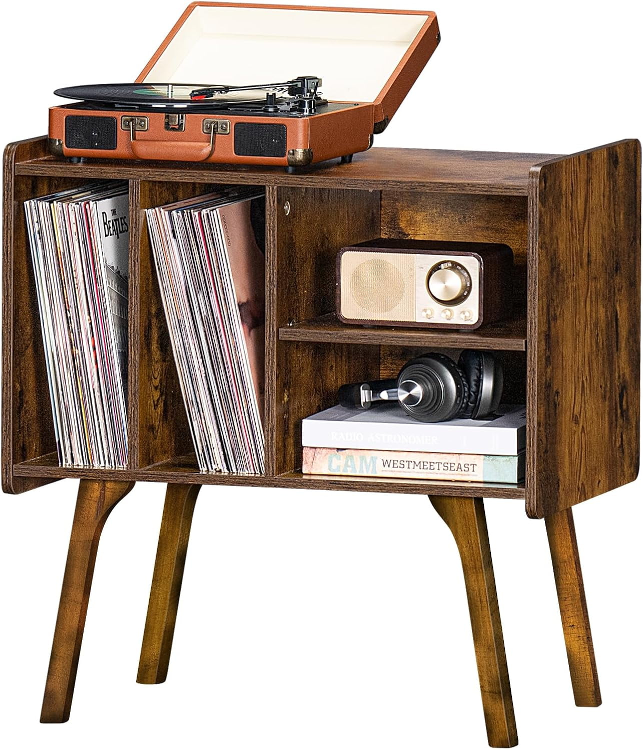 Record Player Stand,Vinyl Record Storage Table with 4 Cabinet Up to 120 ...