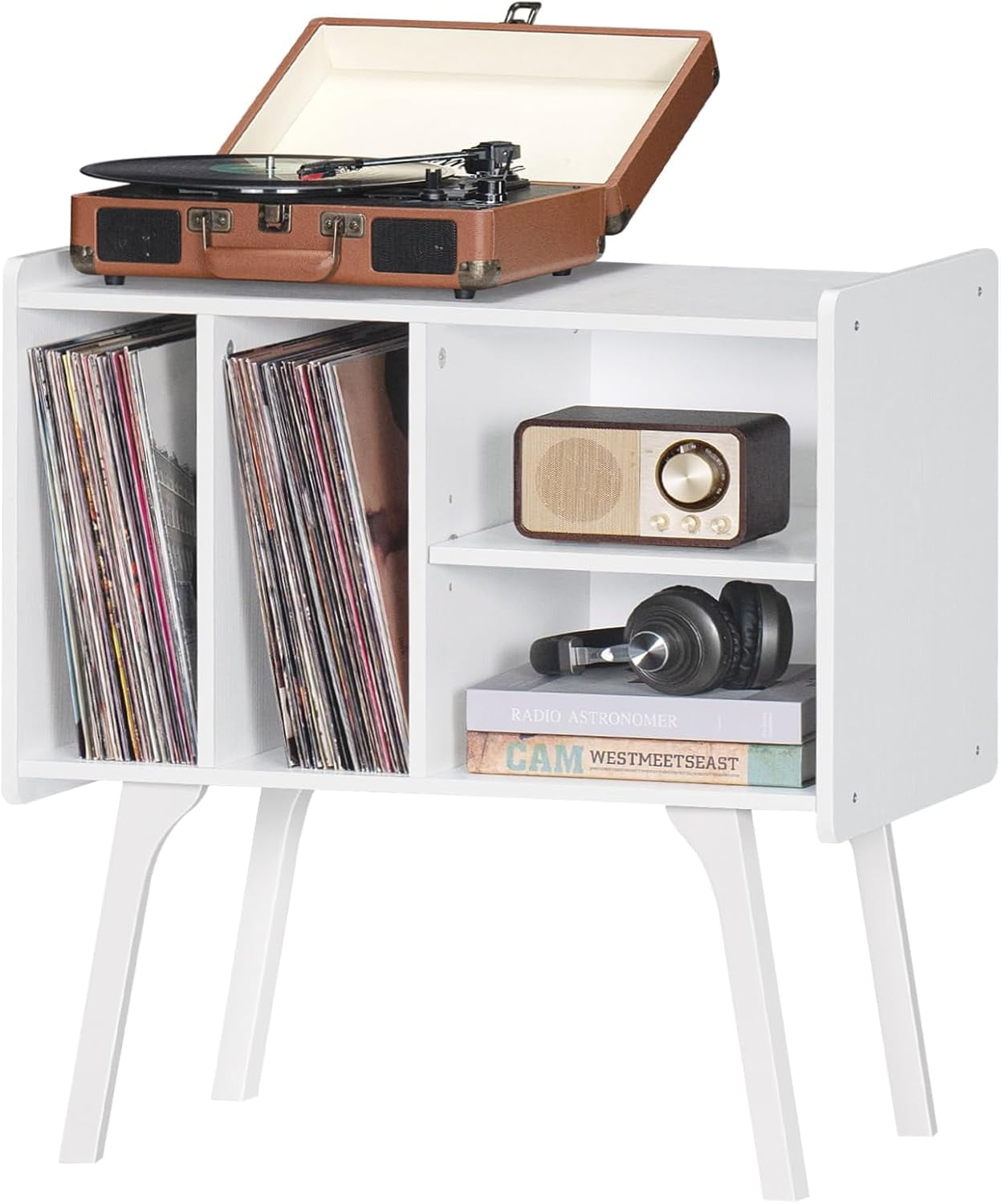 Record Player Stand,Vinyl Record Storage Table with 4 Cabinet Up to 120 ...