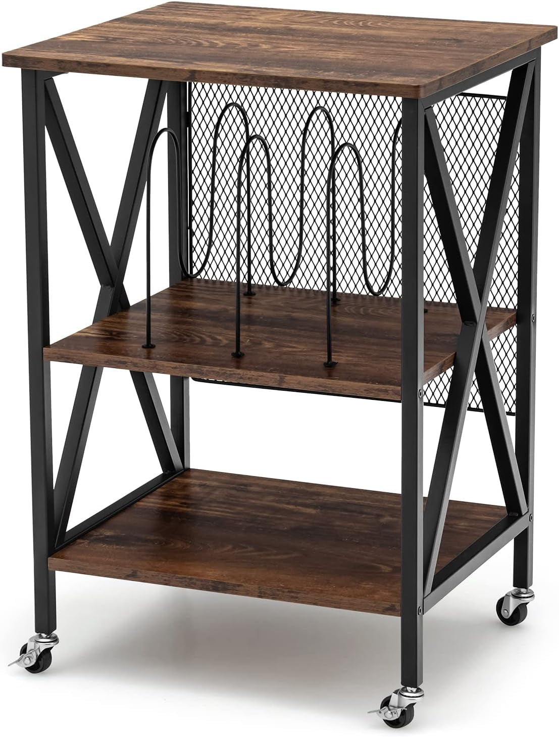 Record Player Stand, Vinyl Record Storage Table w/ 3 M-Shaped Dividers ...