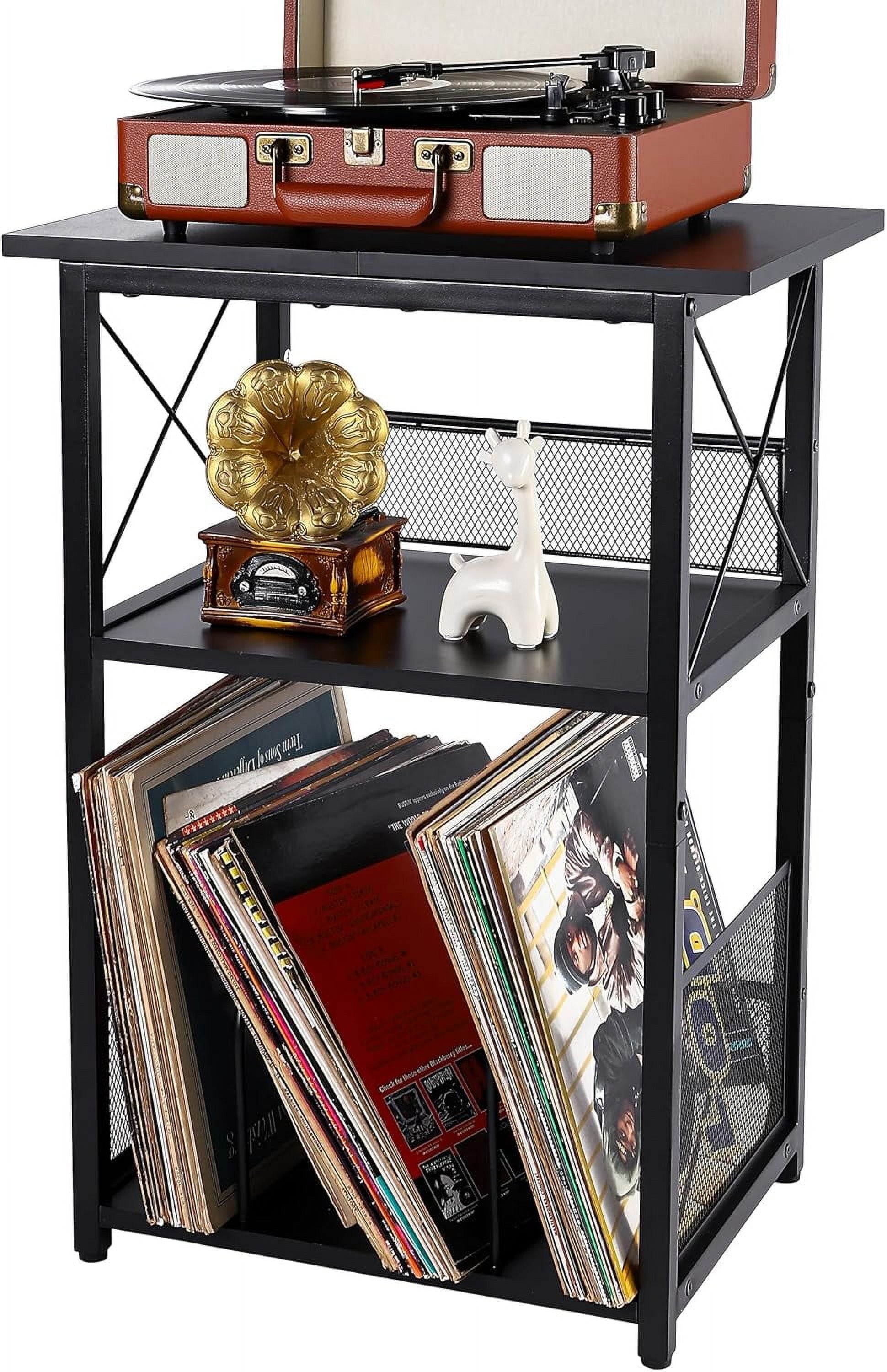 Record Player Stand with Vinyl Storage Up to 100 Albums,3 Tier Vinyl ...