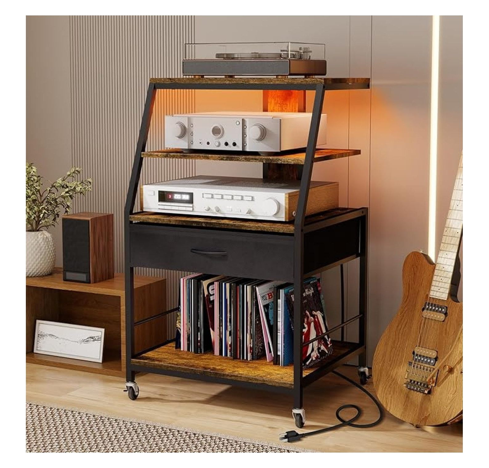 Record Player Stand with Vinyl Storage, 4-Tier AV Media Cabinet with ...