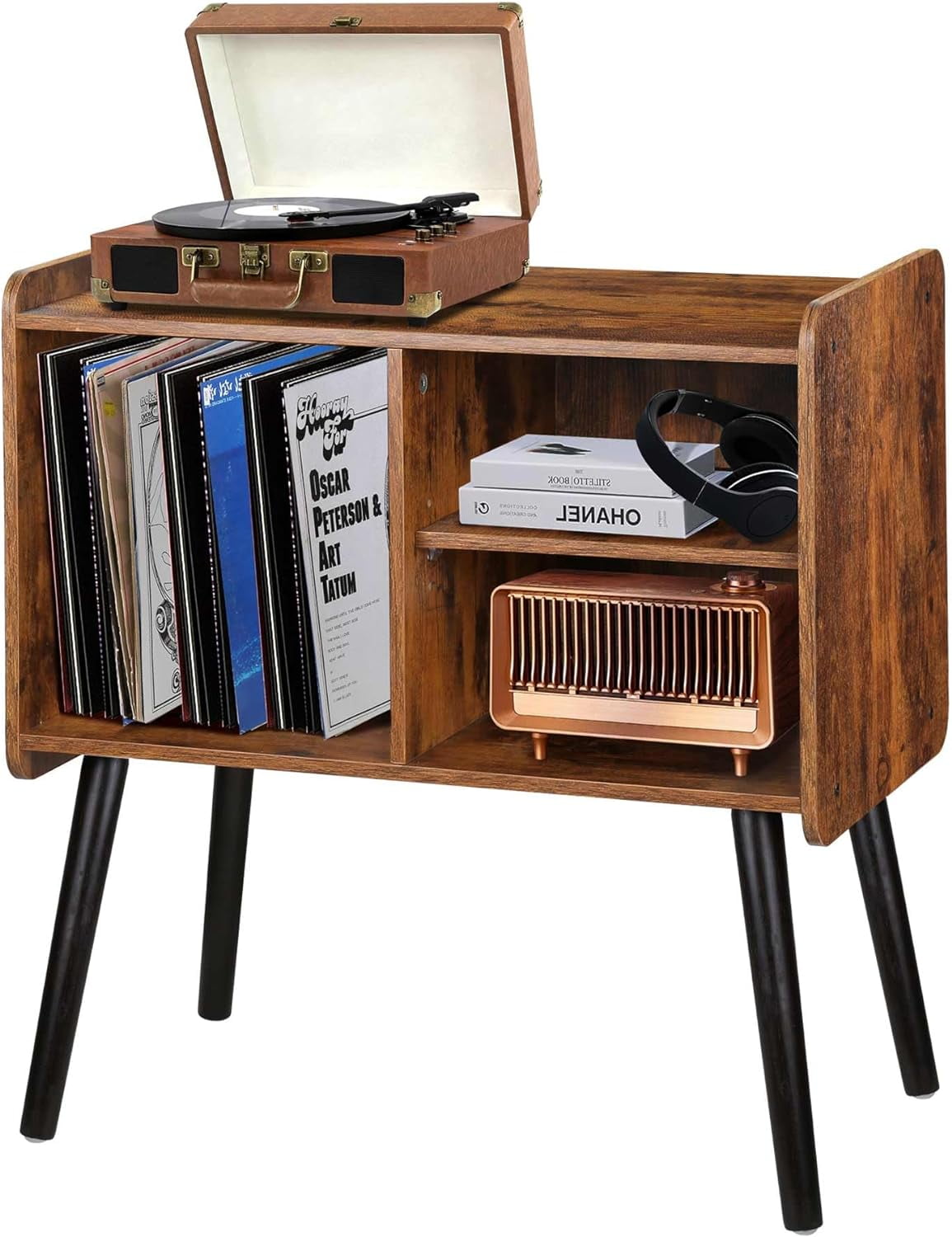Record Player Stand with Vinyl Record Storage, Mid-Century Turntable ...
