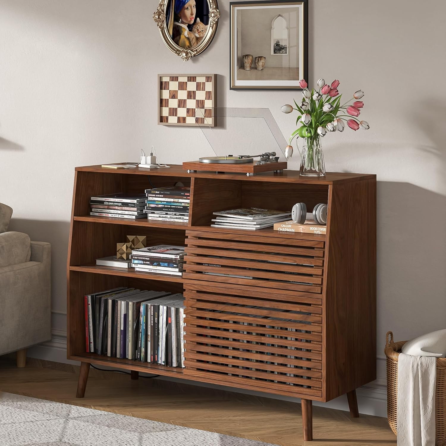 Record Player Stand with Vinyl Storage, Record Player Cabinet with ...