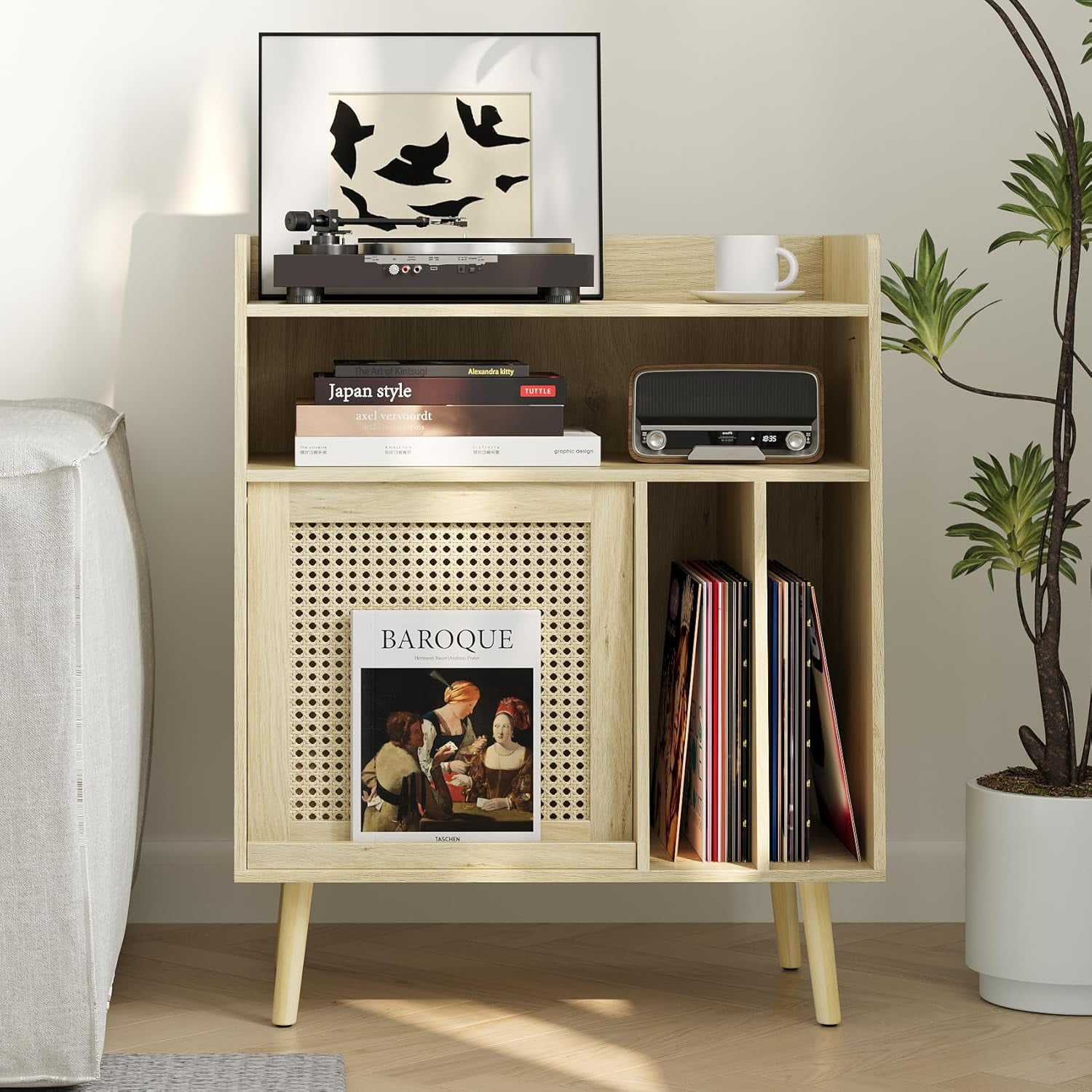 Record Player Stand with Vinyl Storage, Record Player Table with ...