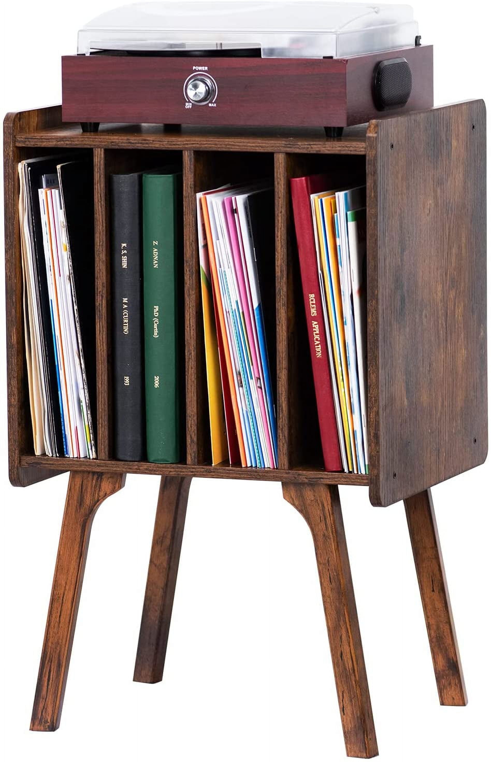 Record Player Stand,Vinyl Record Storage Table with 4 Cabinet Up to 100 ...