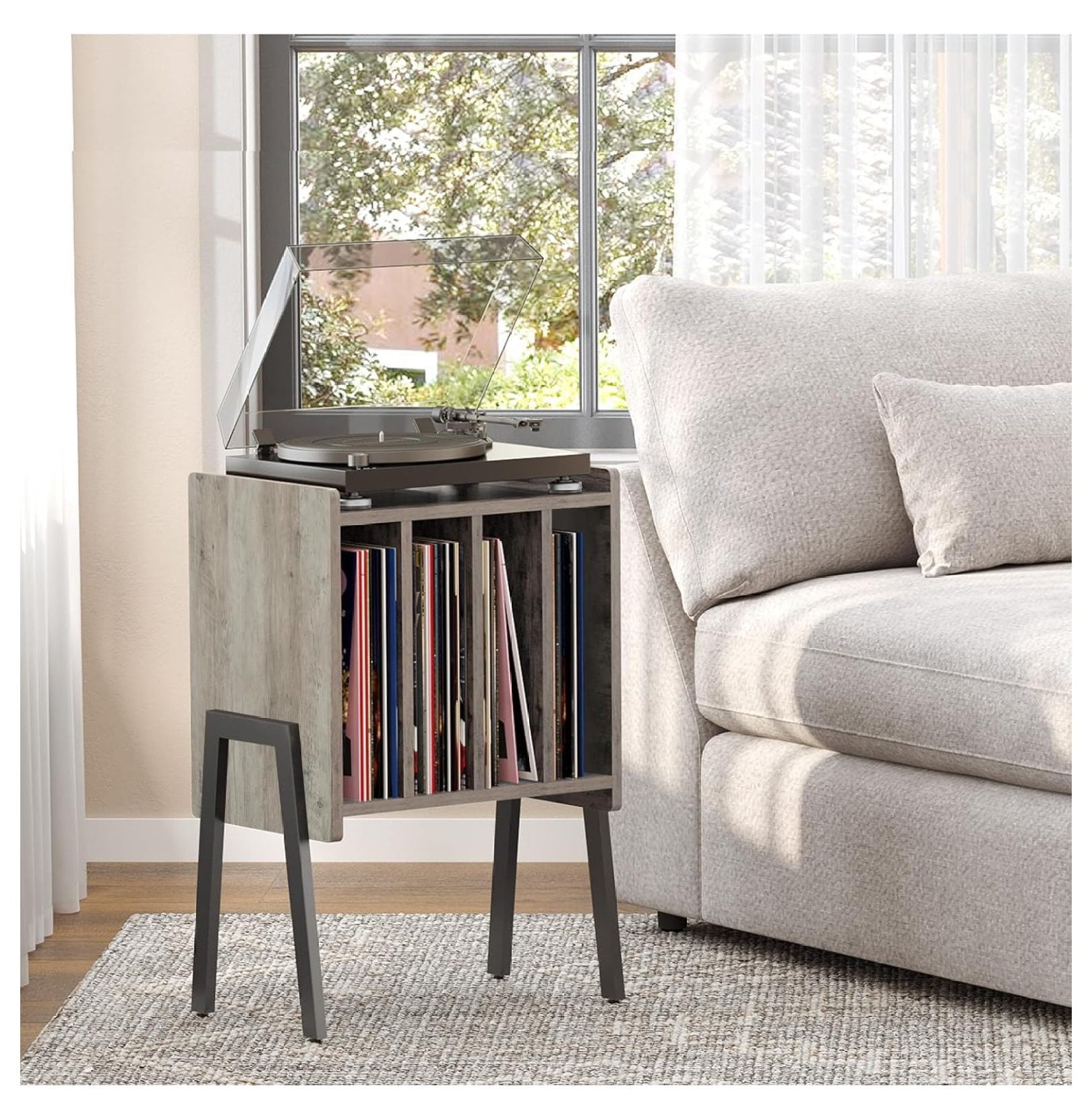 Record Player Stand, Vinyl Storage Table, End Side Table with Display ...