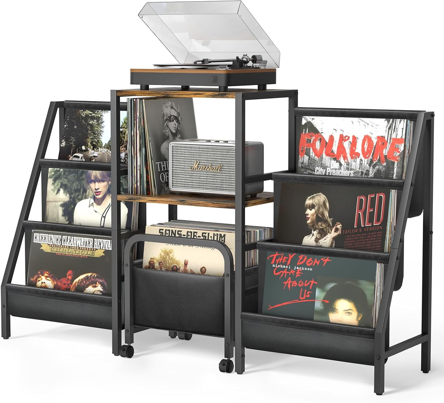 Record Player Stand with Vinyl Storage Cart, Record Player Table with ...