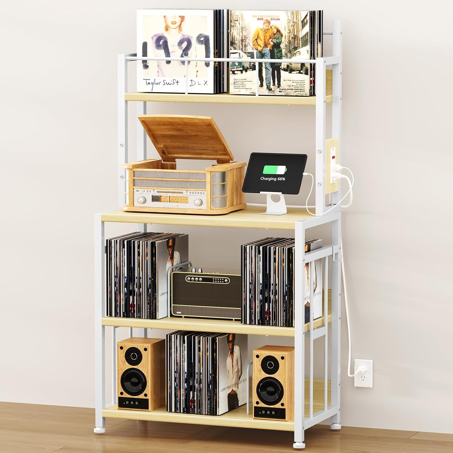 Record Player Stand with Vinyl Storage, Turntable Stand Holds Up to 300 ...