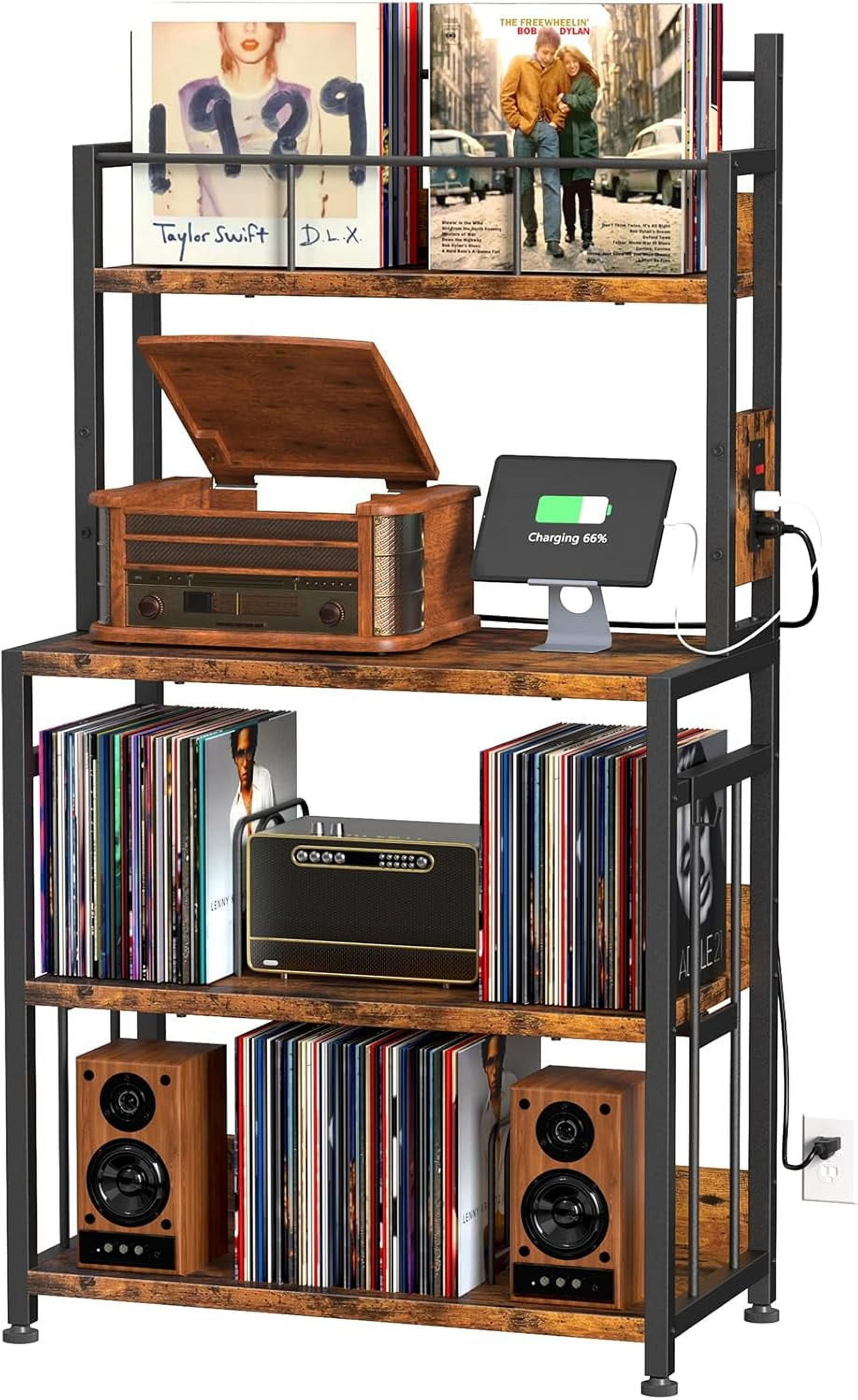 Record Player Stand with Vinyl Storage, Turntable Stand Holds Up to 300 ...