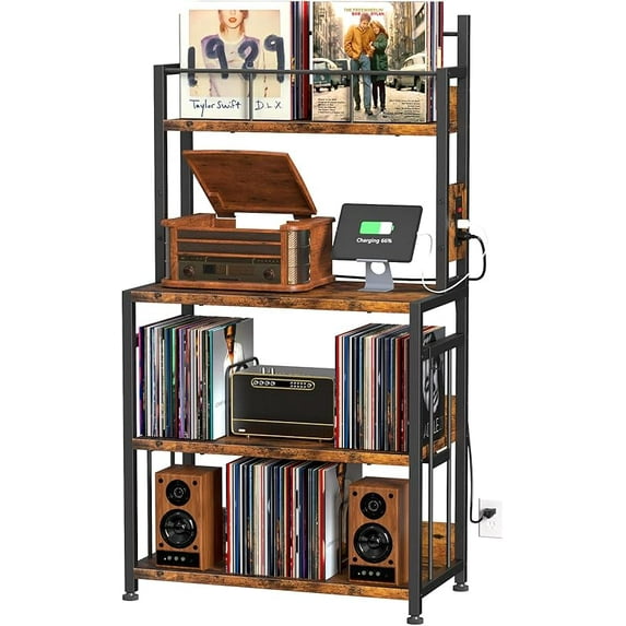 Record Player Stand with Vinyl Storage, Turntable Stand Holds Up to 300 ...