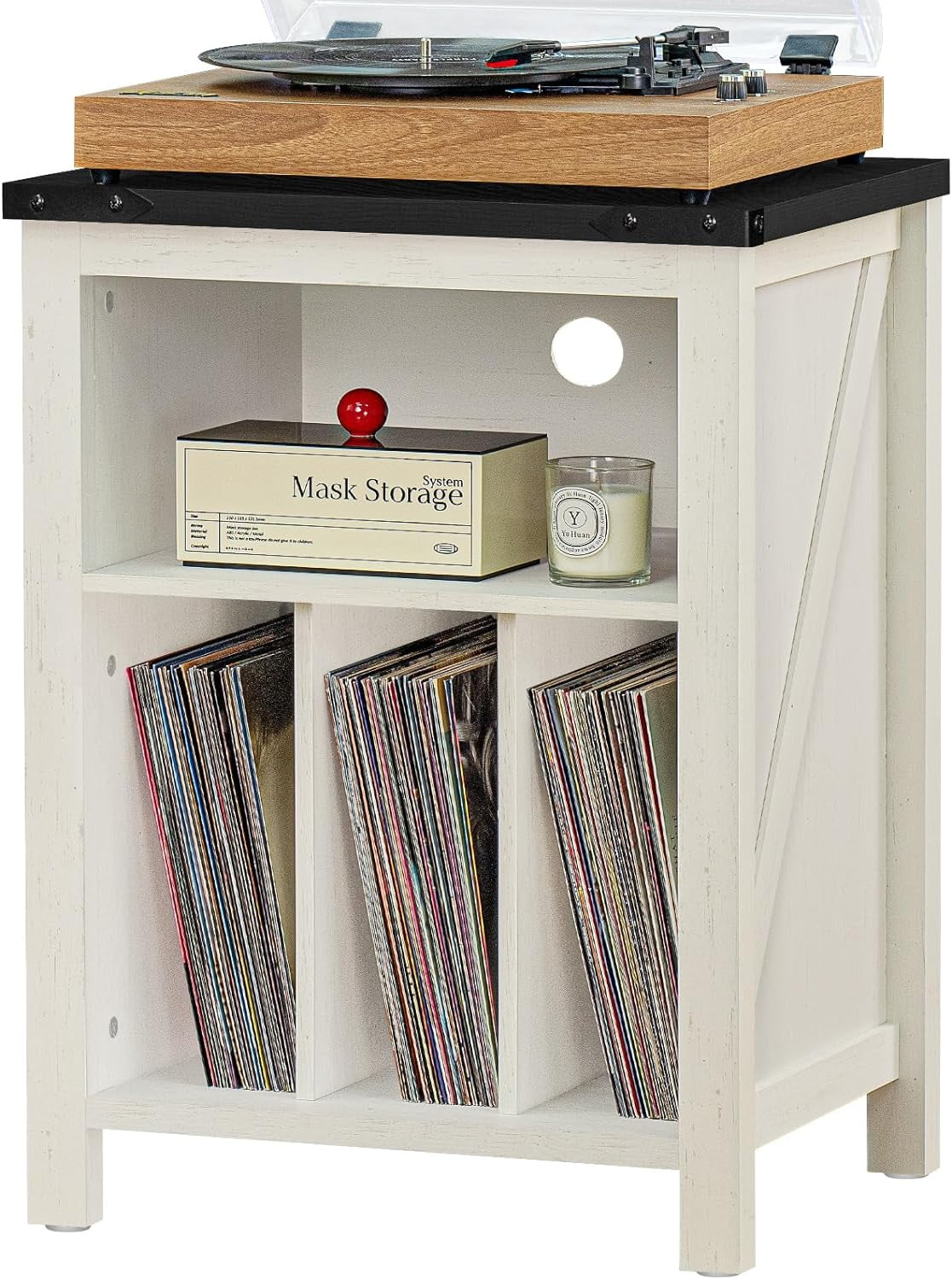 Record Player Stand with Vinyl Record Storage,White Record Player Table ...