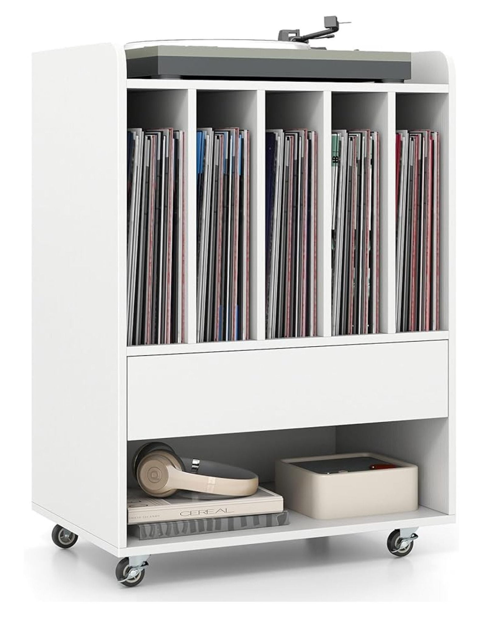 Record Player Stand On Wheels, Rolling Turntable Stand with 5 ...
