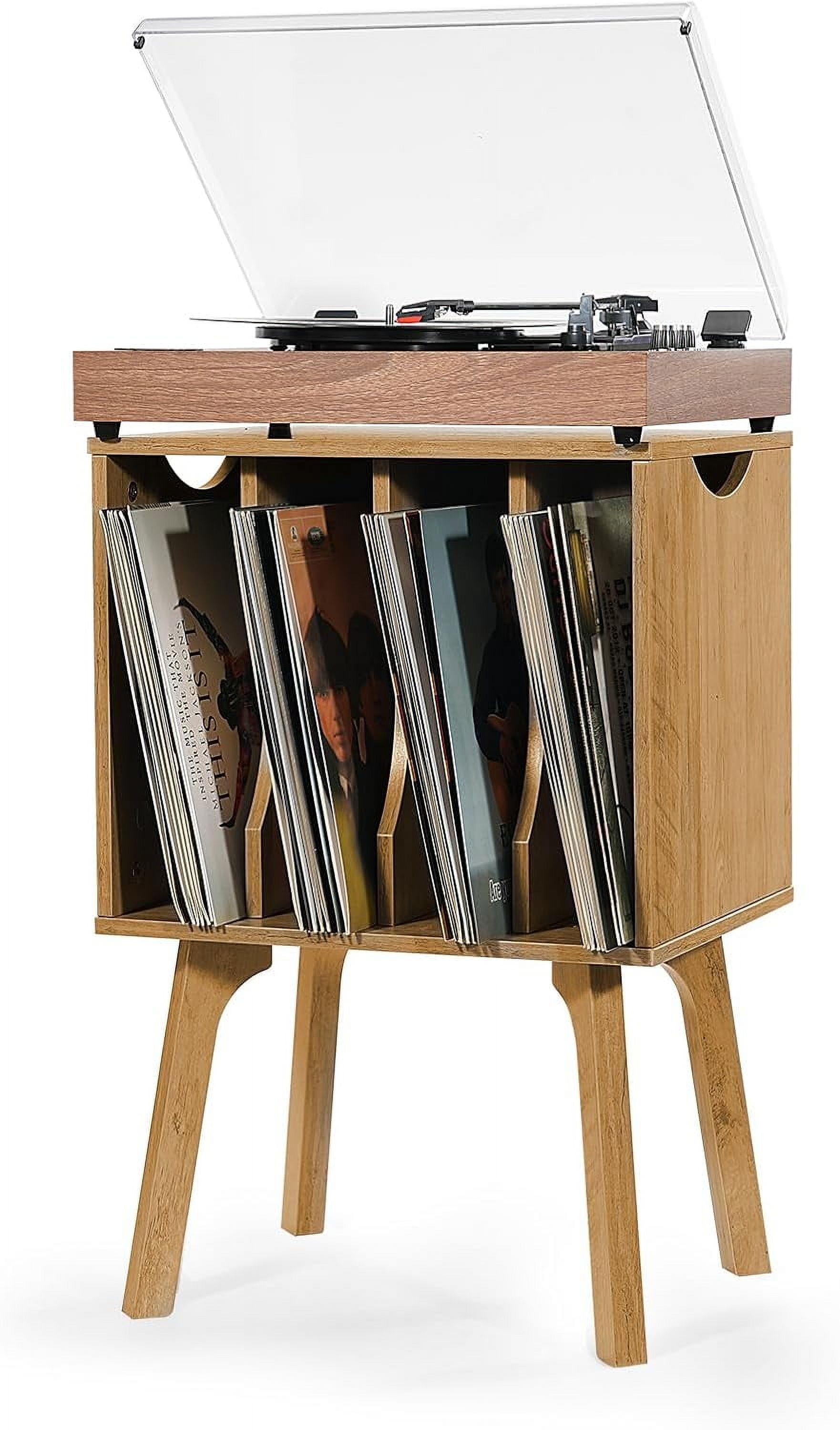 Record Player Stand Wood, Vinyl Record Storage Table with 4 Cabinet up ...